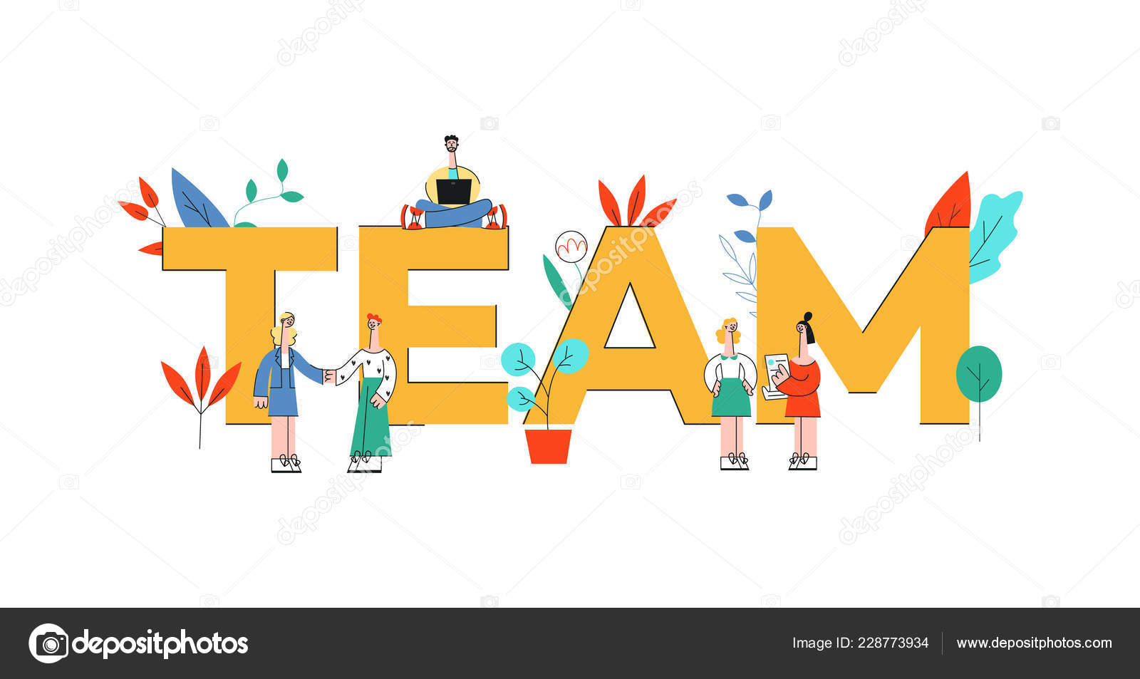 Vector illustration of Team text design with business people working ...