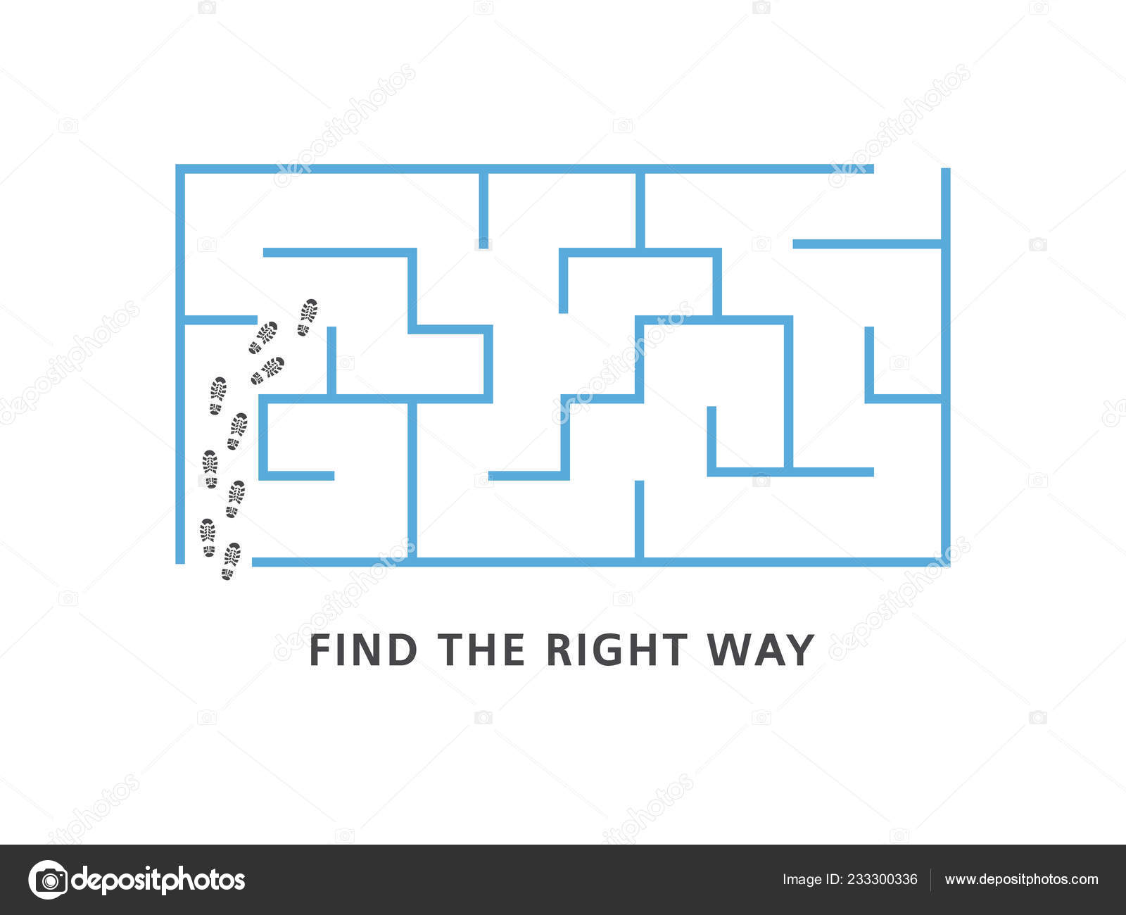 Find the right way motivation banner with blue labyrinth and human shoe ...