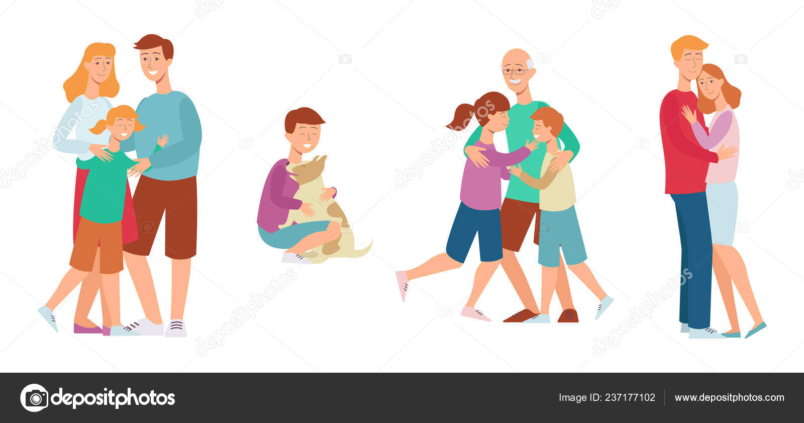 Vector flat family characters hugging icon set Stock Vector by ...