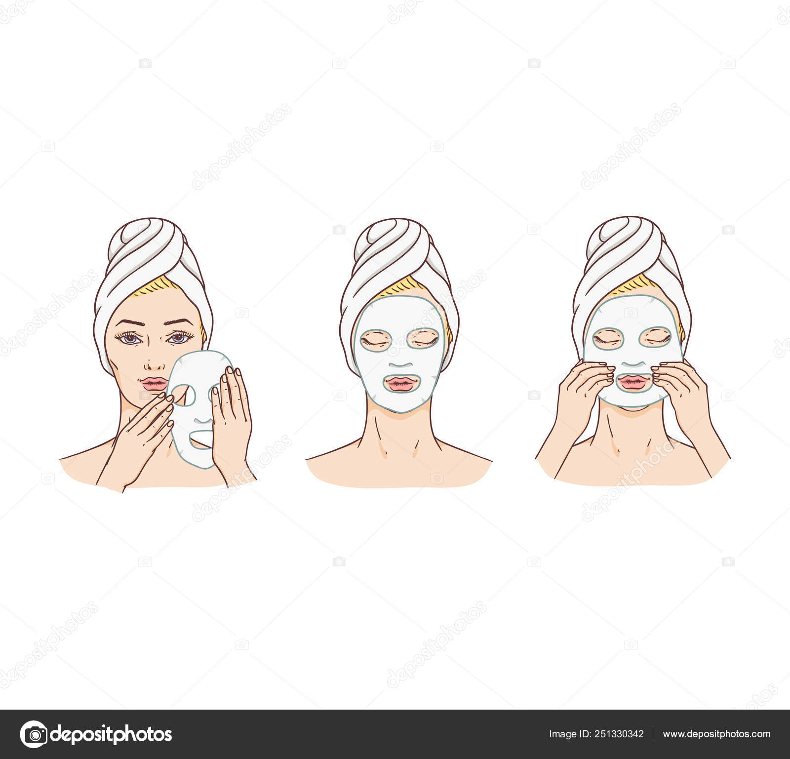 Vector Woman Applying Facial Mask Face Treatment — Stock Vector