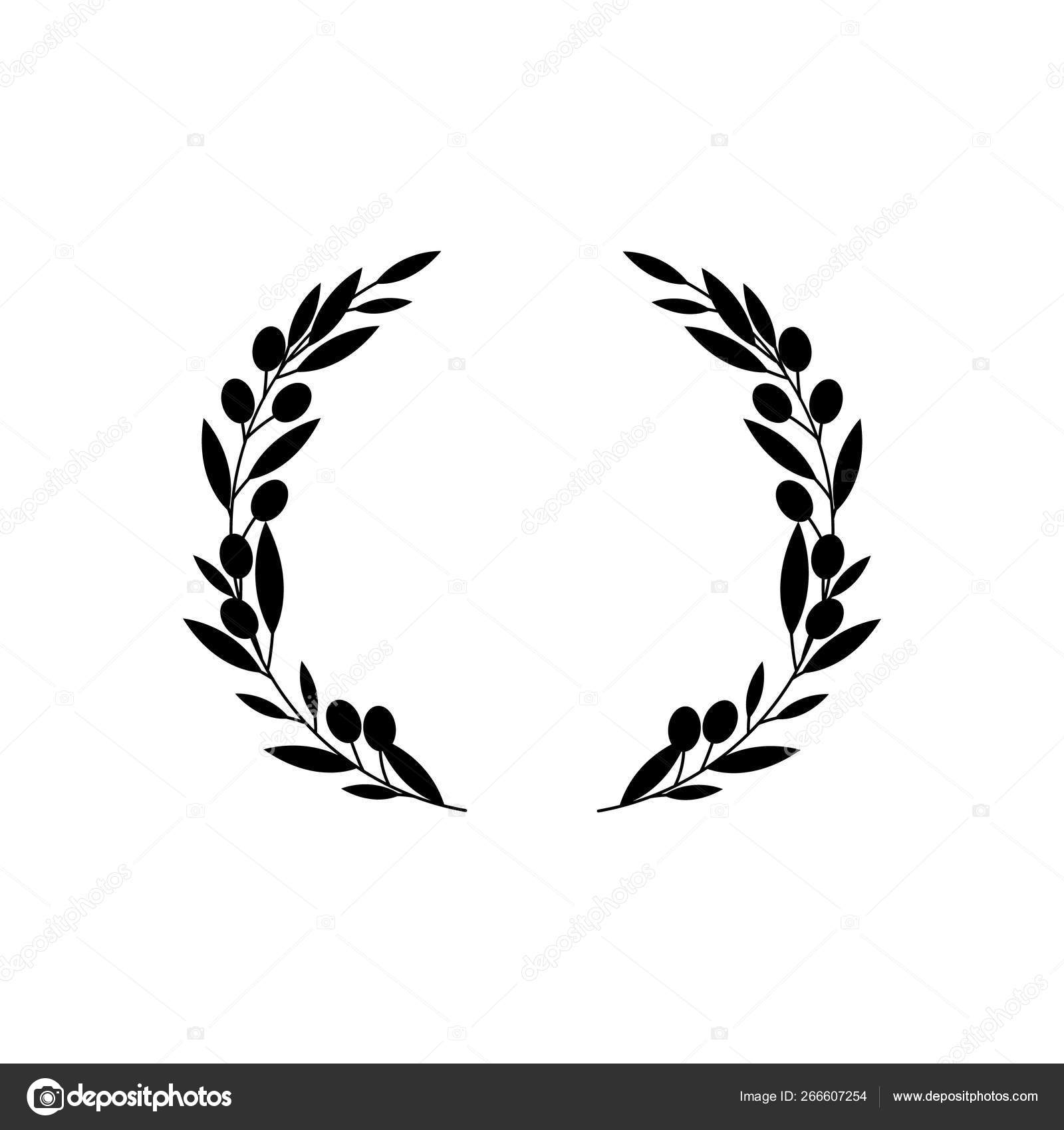 Marco circular de silueta negra de dos ramas de olivo de estilo plano ...