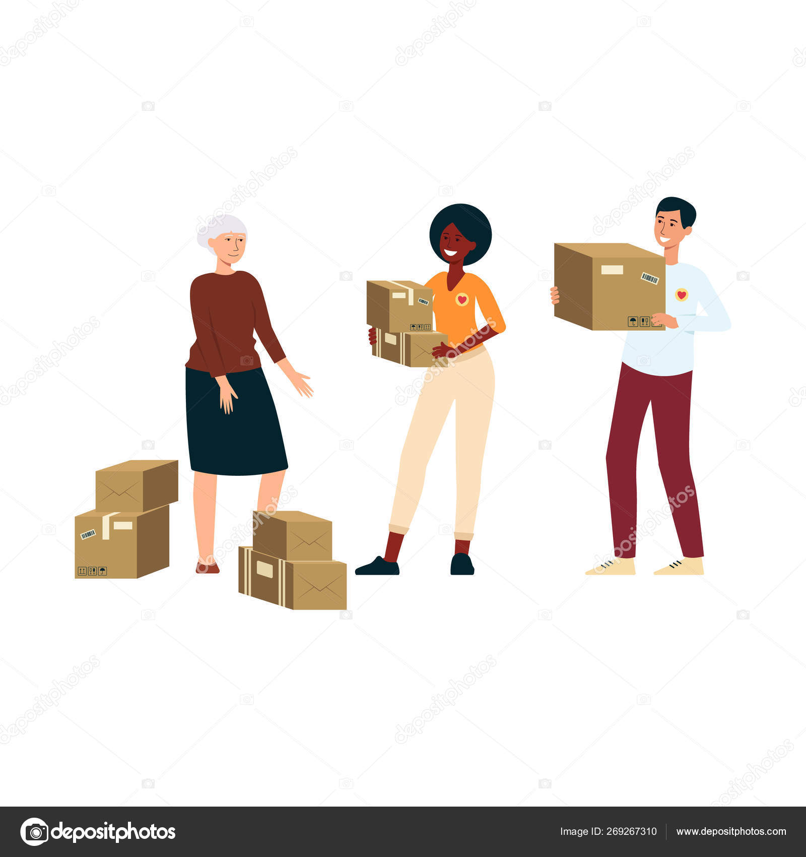 Volunteers provide help to elderly and needy people vector illustration ...