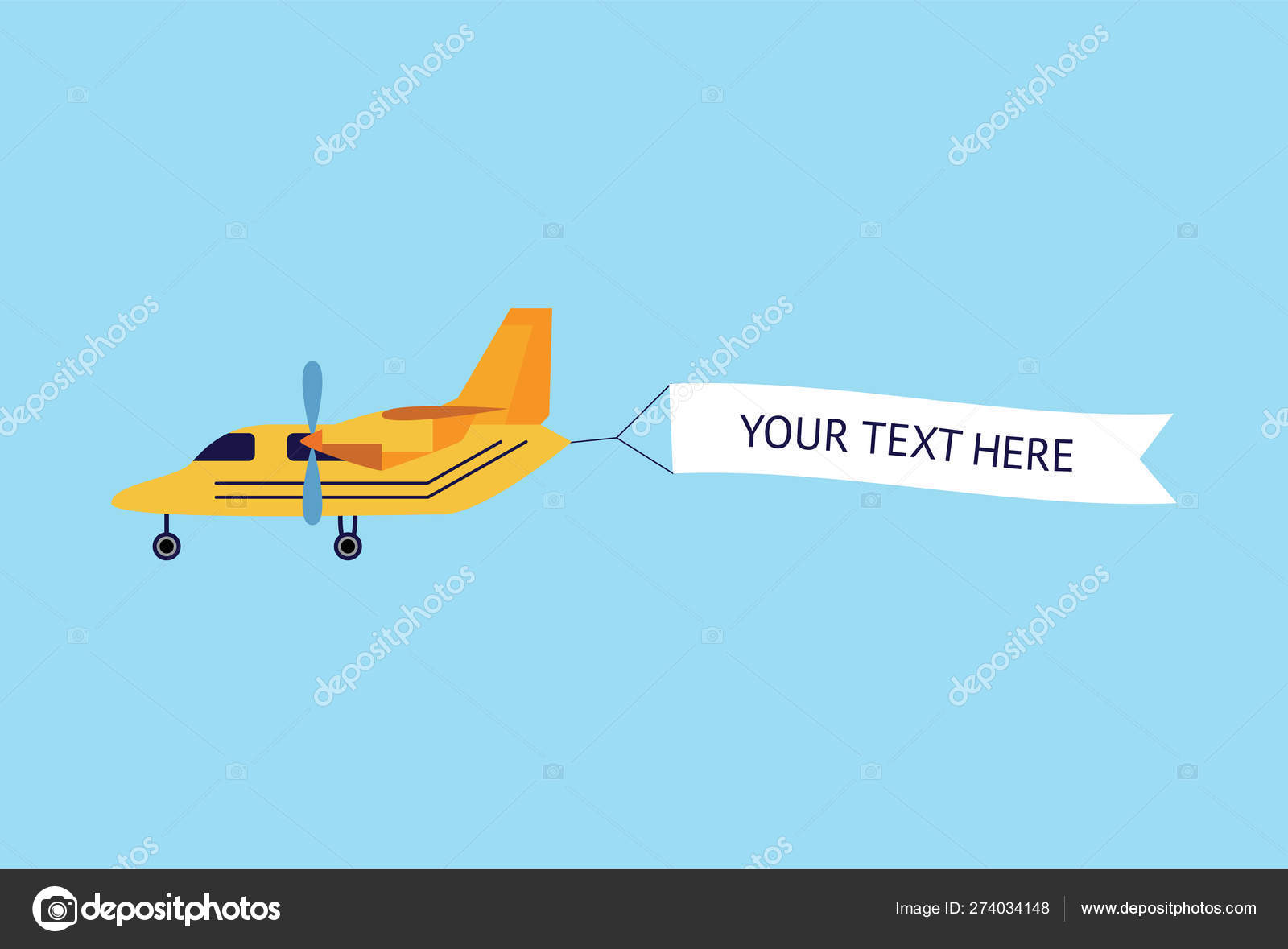 Plane or biplane with the ribbon banner flat vector illustration ...