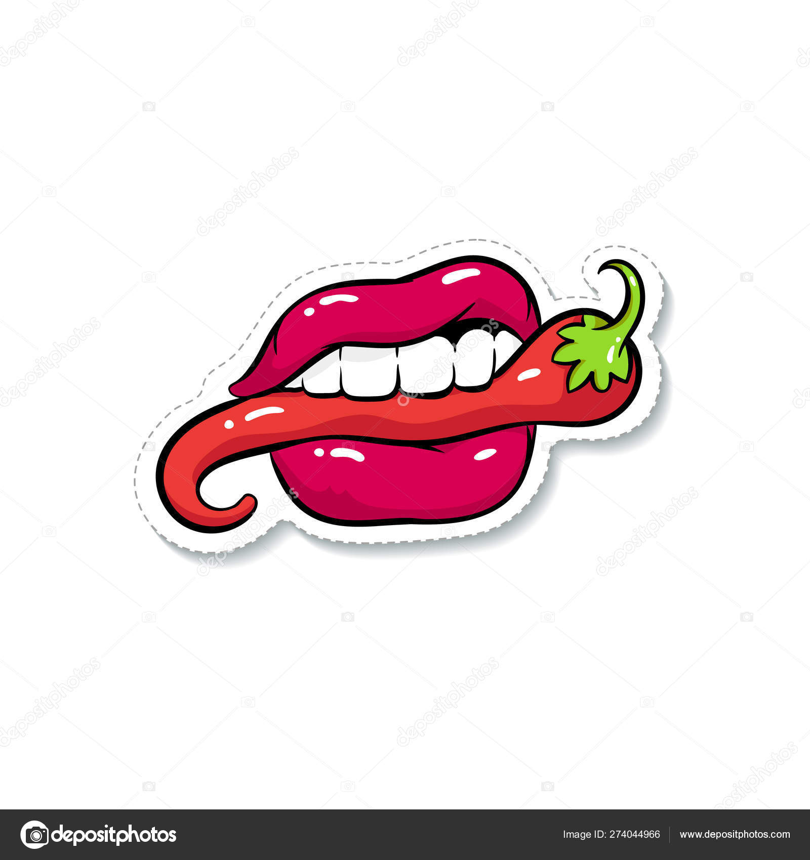 Sexy womans mouth or lips clamps a hot chilli pepper vector ...