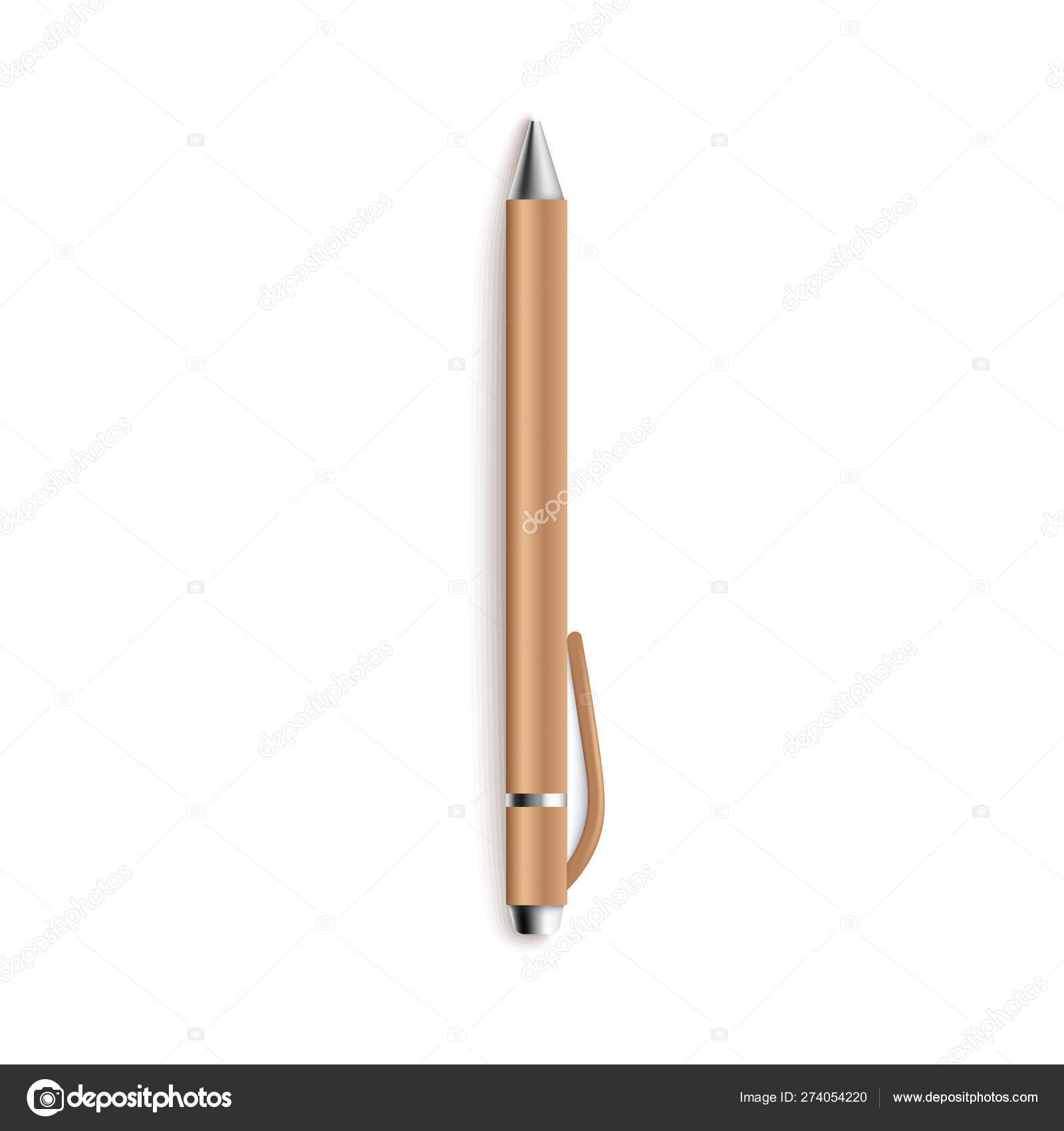 Isolated golden ballpoint pen mockup, office stationery object with ...