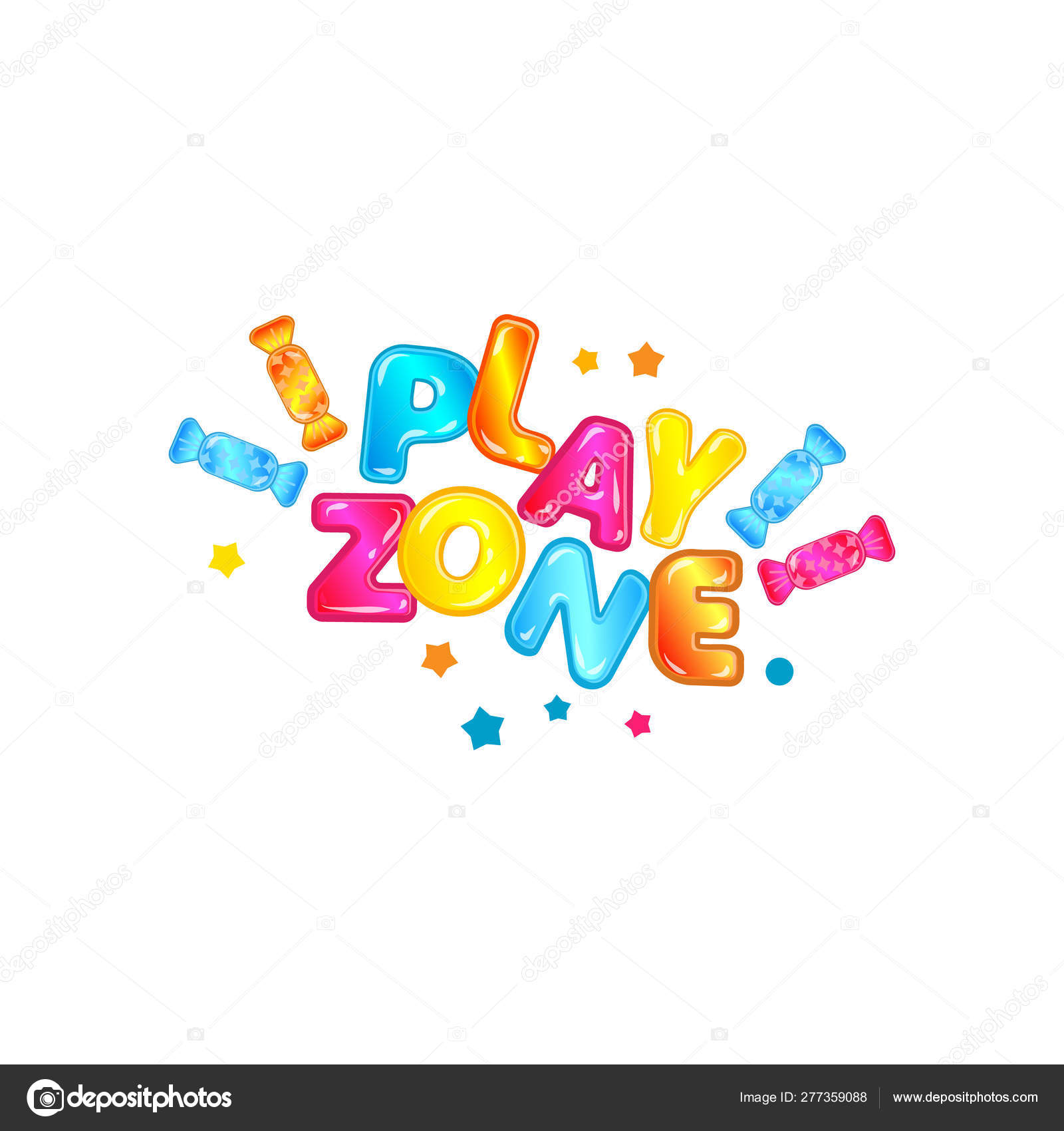 Childrens play zone banner with letters and candies vector illustration ...