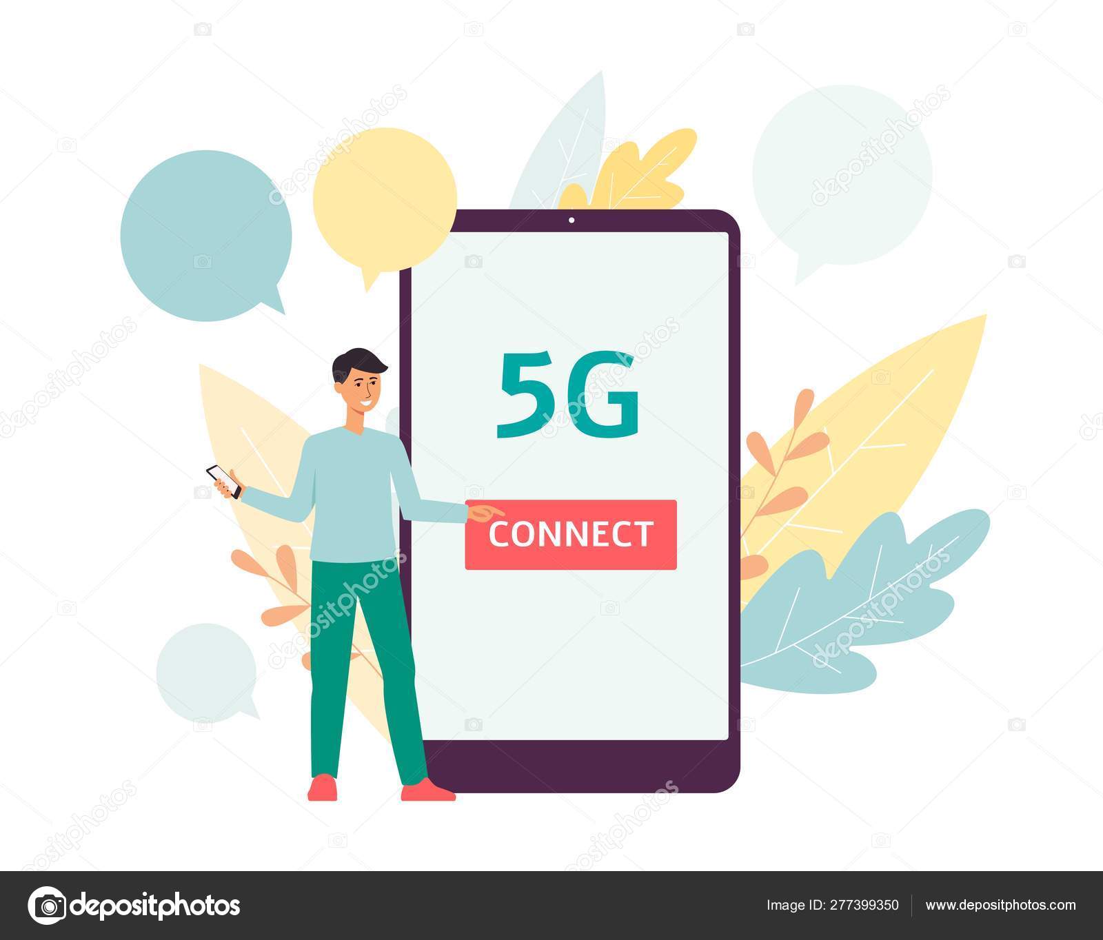 Cartoon man using 5G network on his smart phone Stock Vector by ...