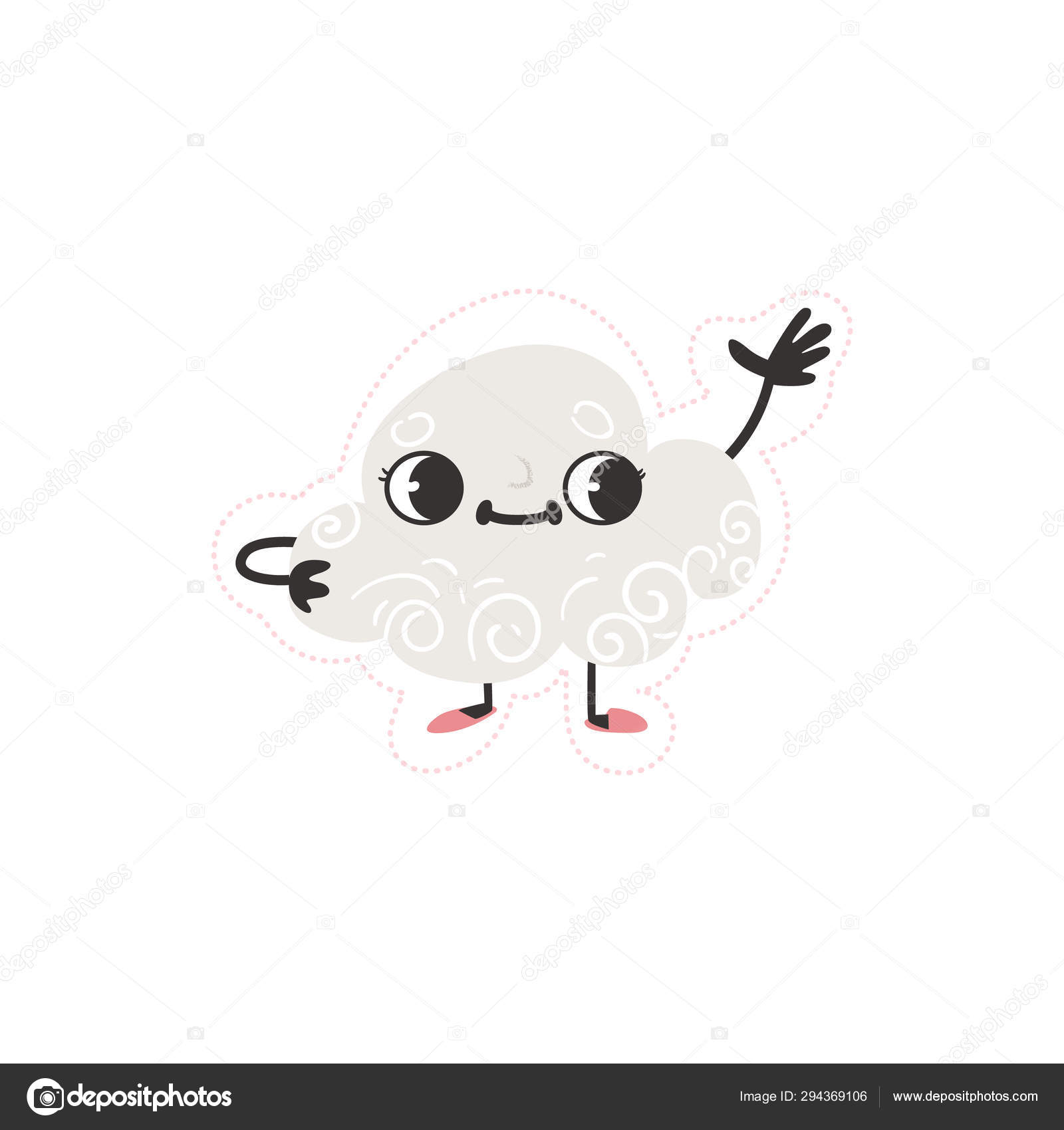 Rozkošný usměvavý mrak postava plochý vektorový obrázek izolovaný na ...