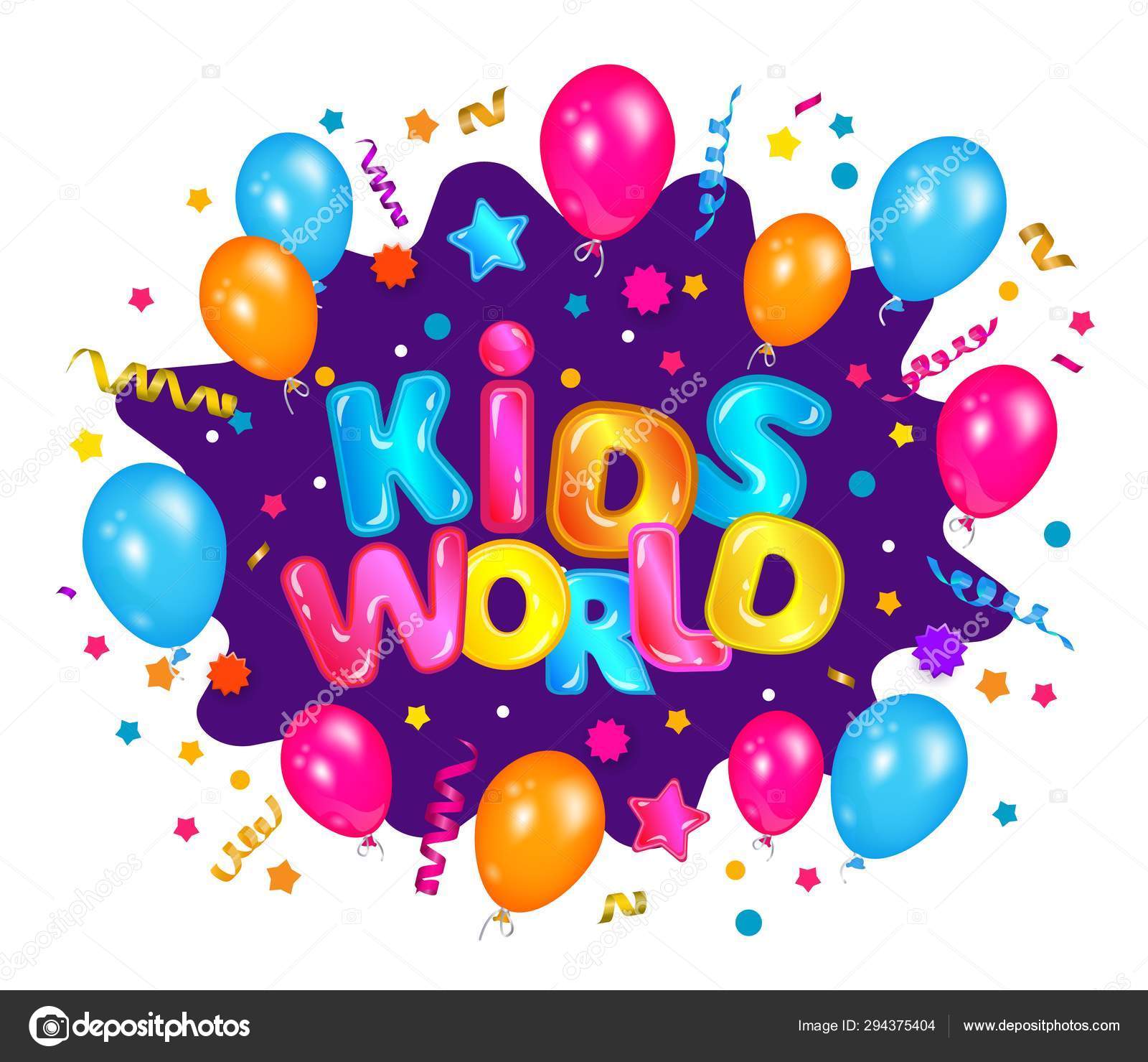 Kids world - fun colorful confetti explosion banner for children ...