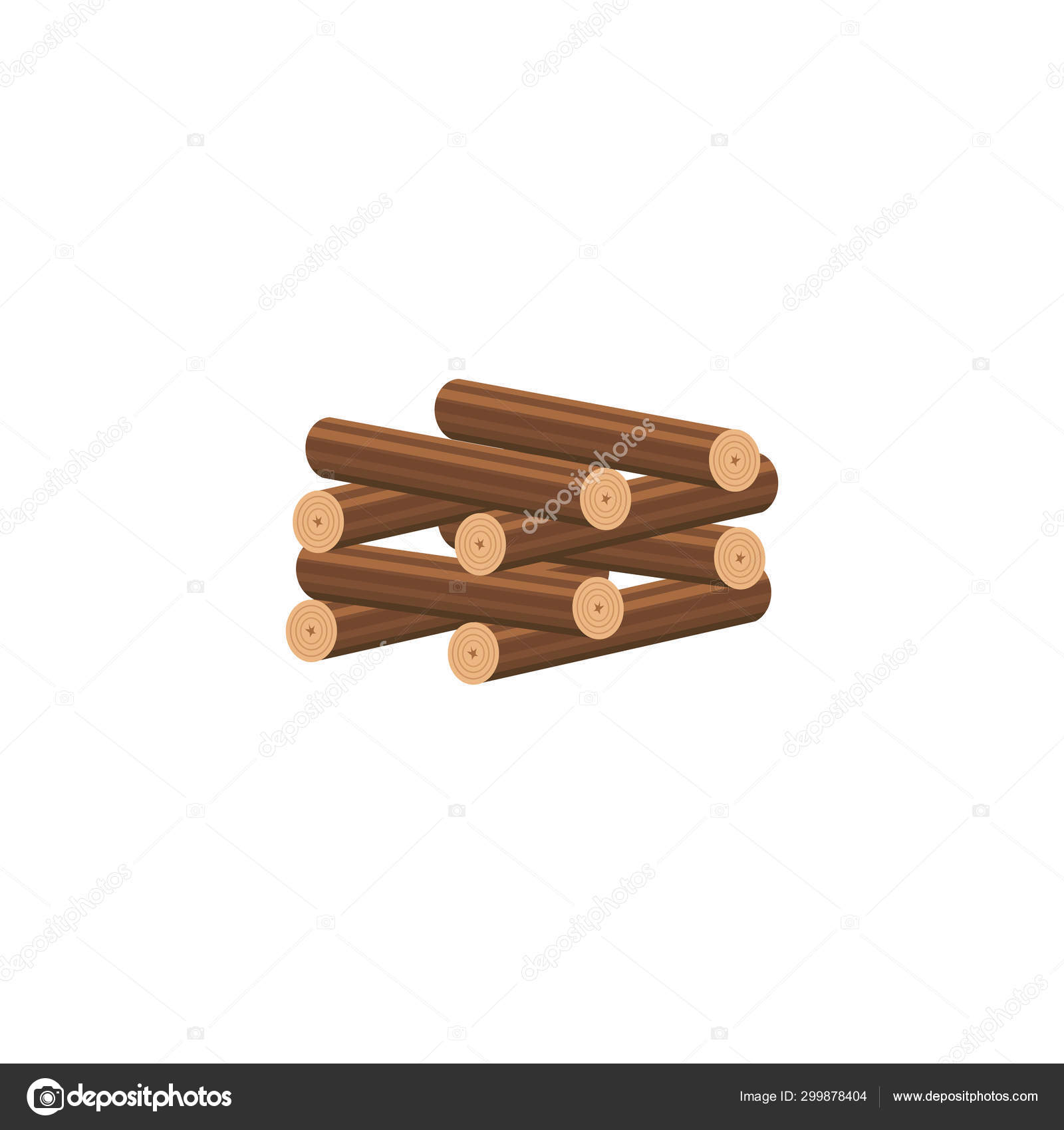 Cartoon firewood stacked in log cabin method to form square well shape ...