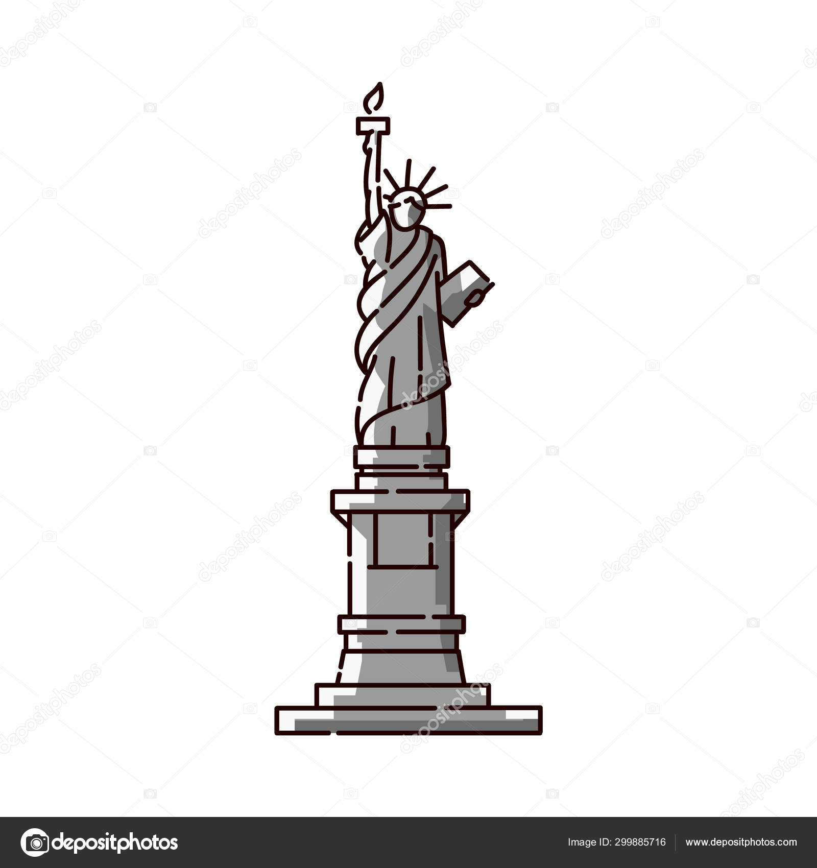 Statue of Liberty icon - famous USA landmark monument in flat line art ...