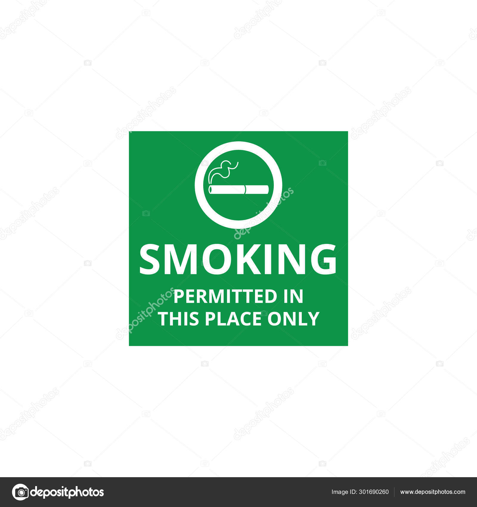 Smoking permitted in this place only - green icon with cigarette symbol ...