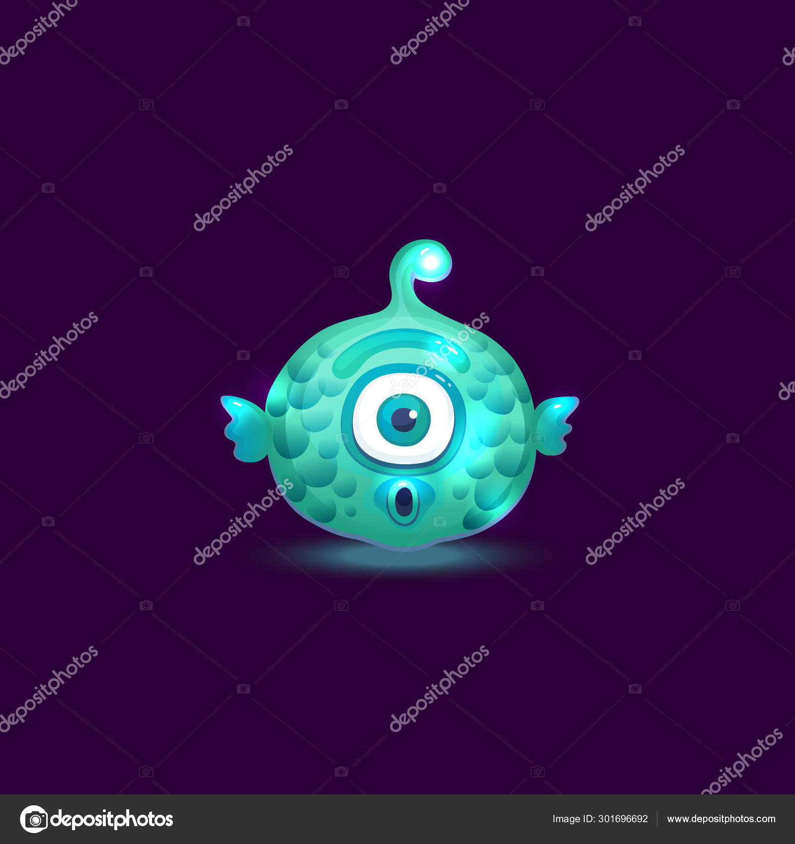 Surprised cyclops fish monster with squishy ball shape and anglerfish ...