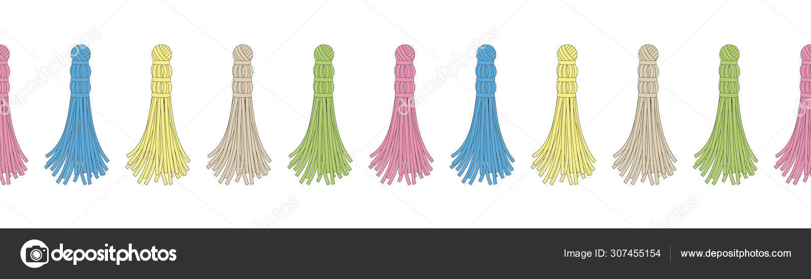 Tassels horizontal seamless border pattern vector illustration isolated ...