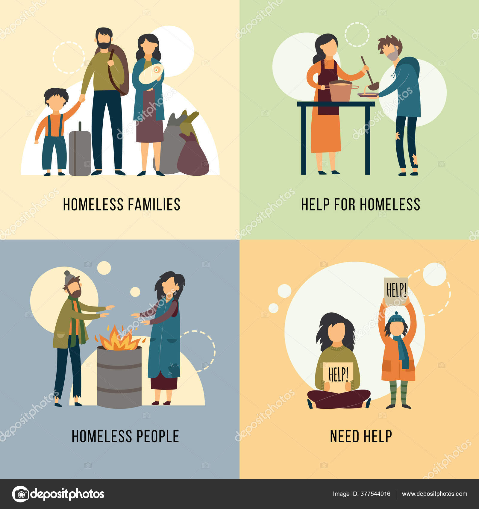 Help for homeless banners set with hungry beggars flat vector ...