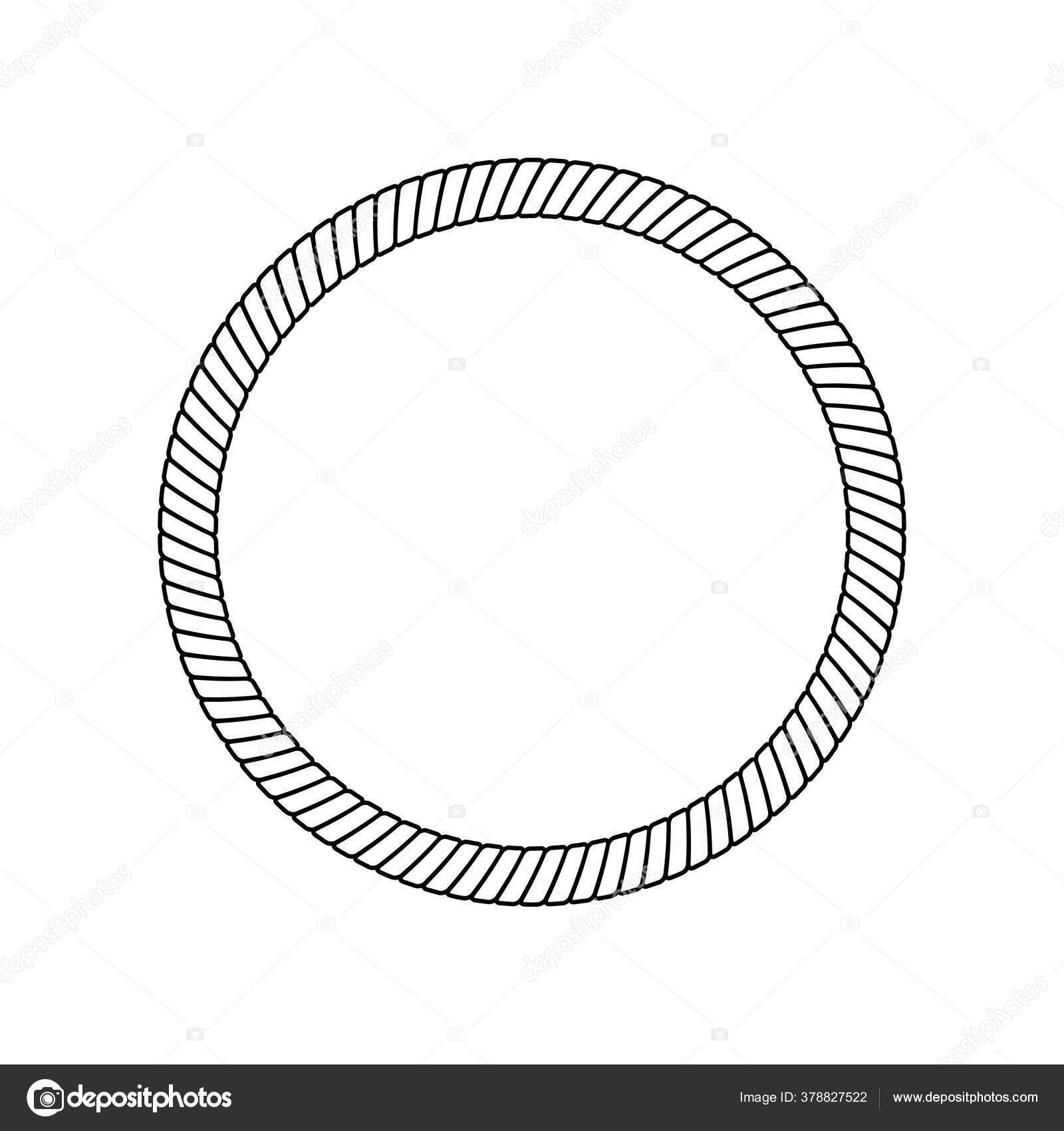 Black and white circle rope frame, isolated border outline decoration ...