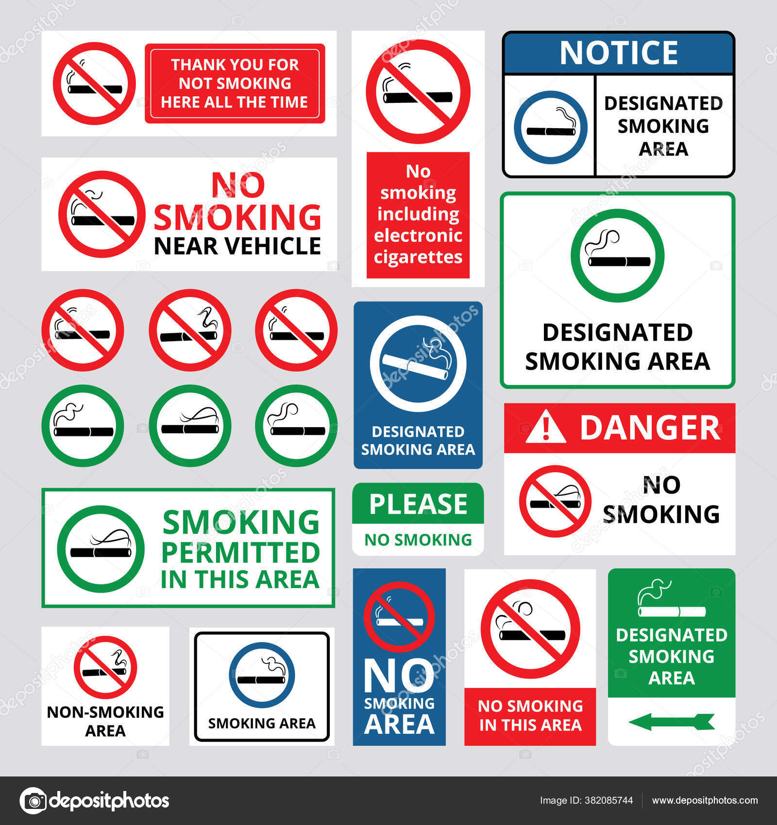 No smoking awareness sign icons and banners set of vector illustrations ...