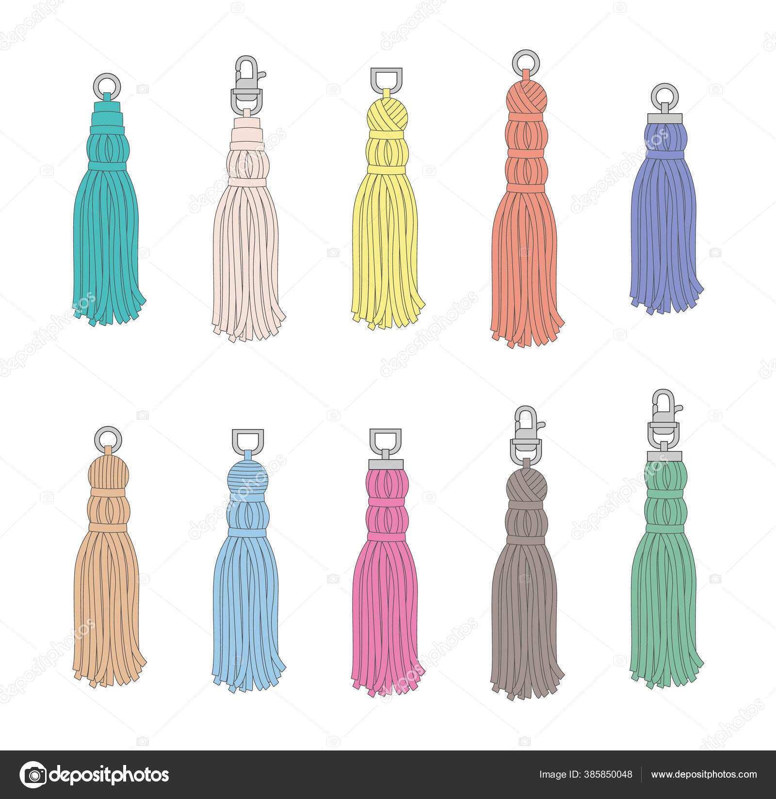 Hand drawn colorful tassel set - isolated flat drawings of textile ...
