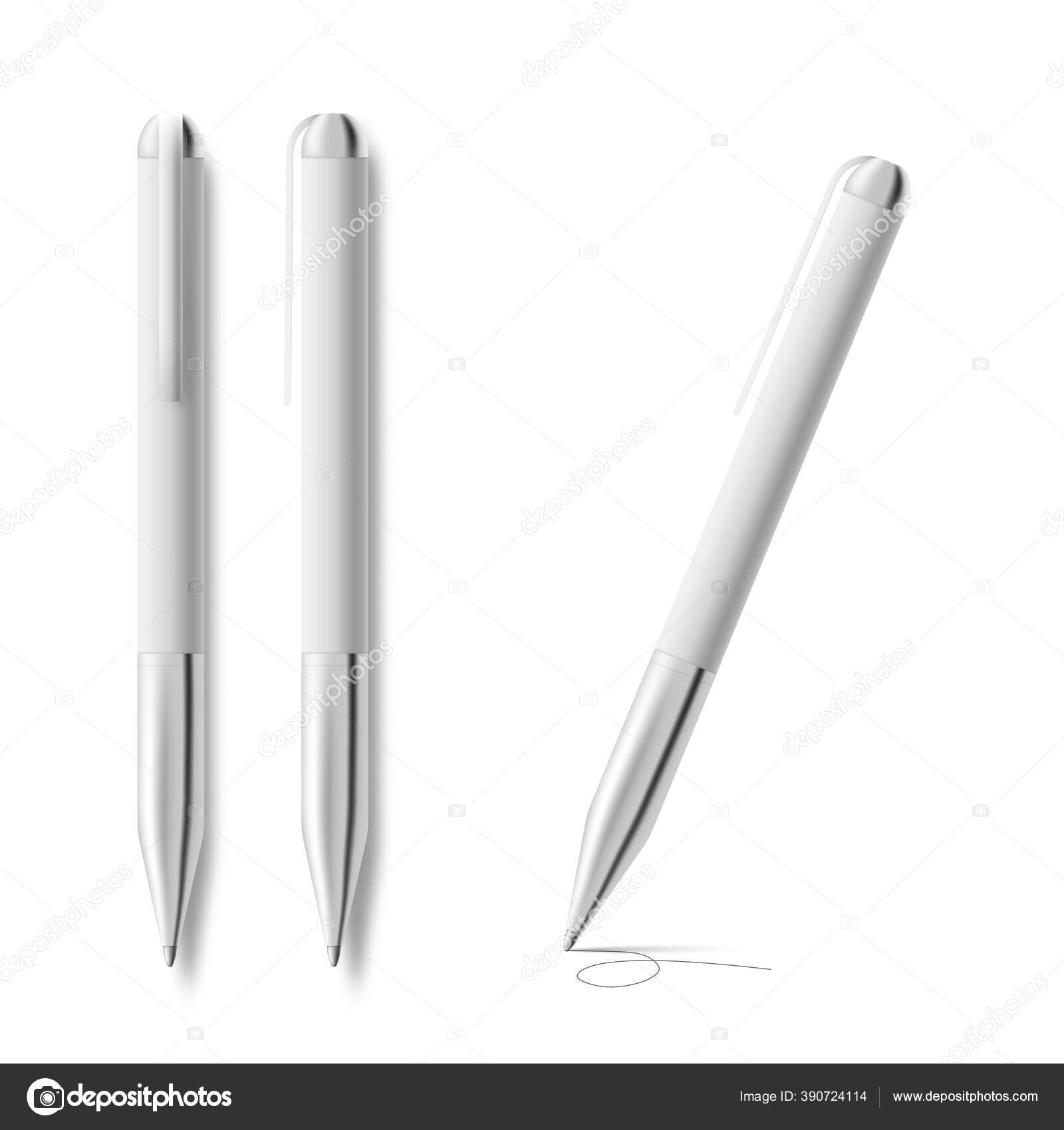 Pen template of items in various angles realistic vector illustration ...