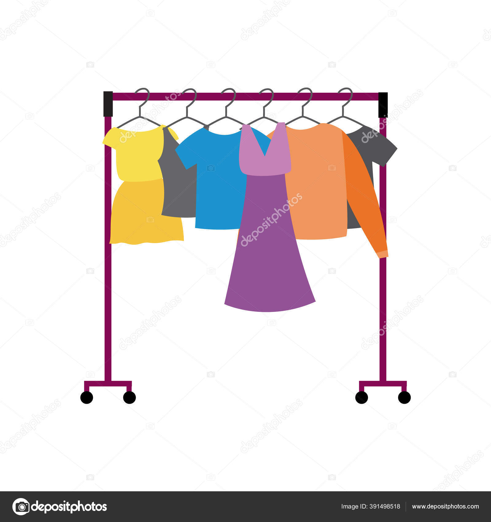 Showroom rack with women clothes flat cartoon vector illustration ...