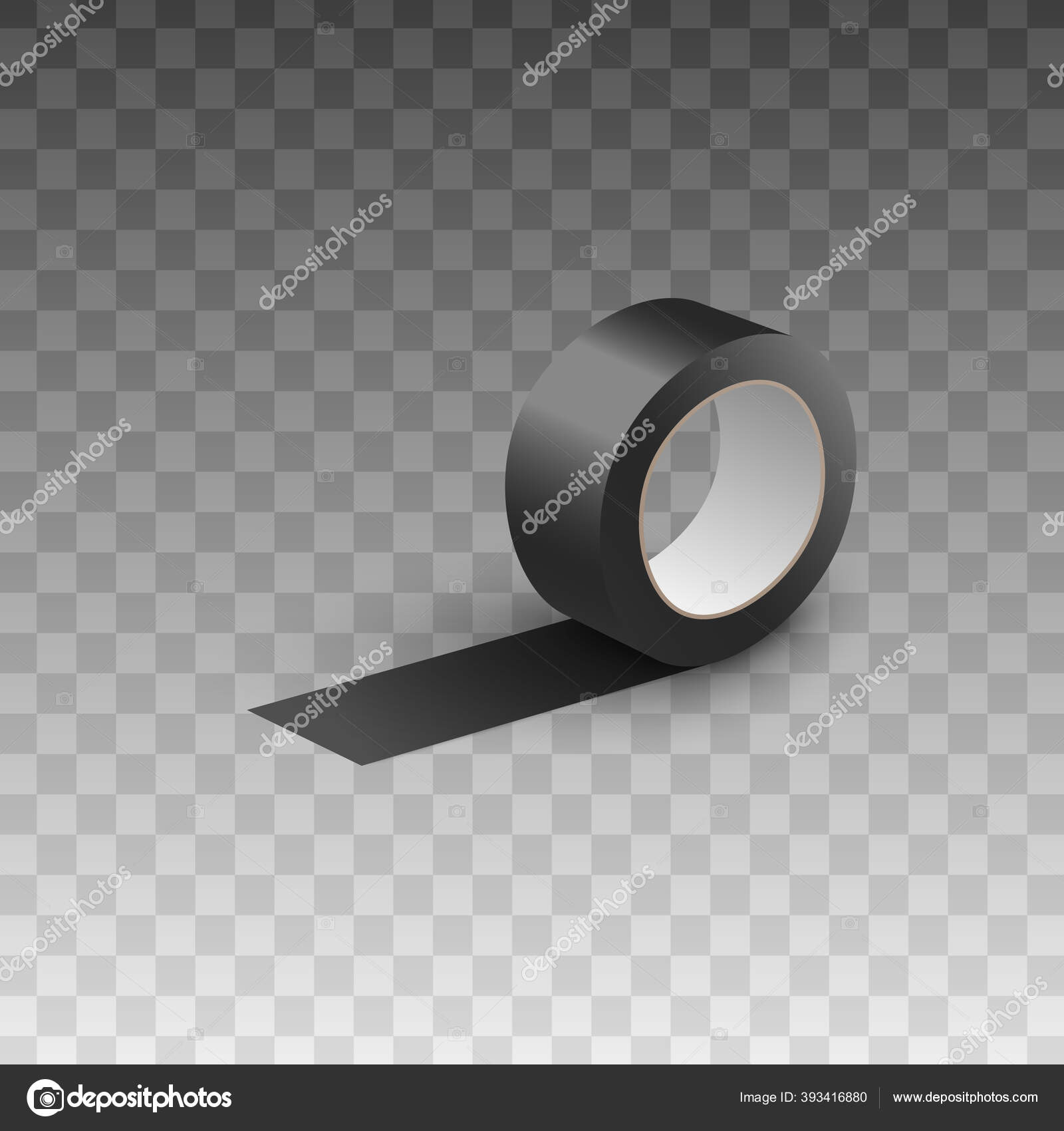 Realistic black sticky tape roll isolated on transparent background ...