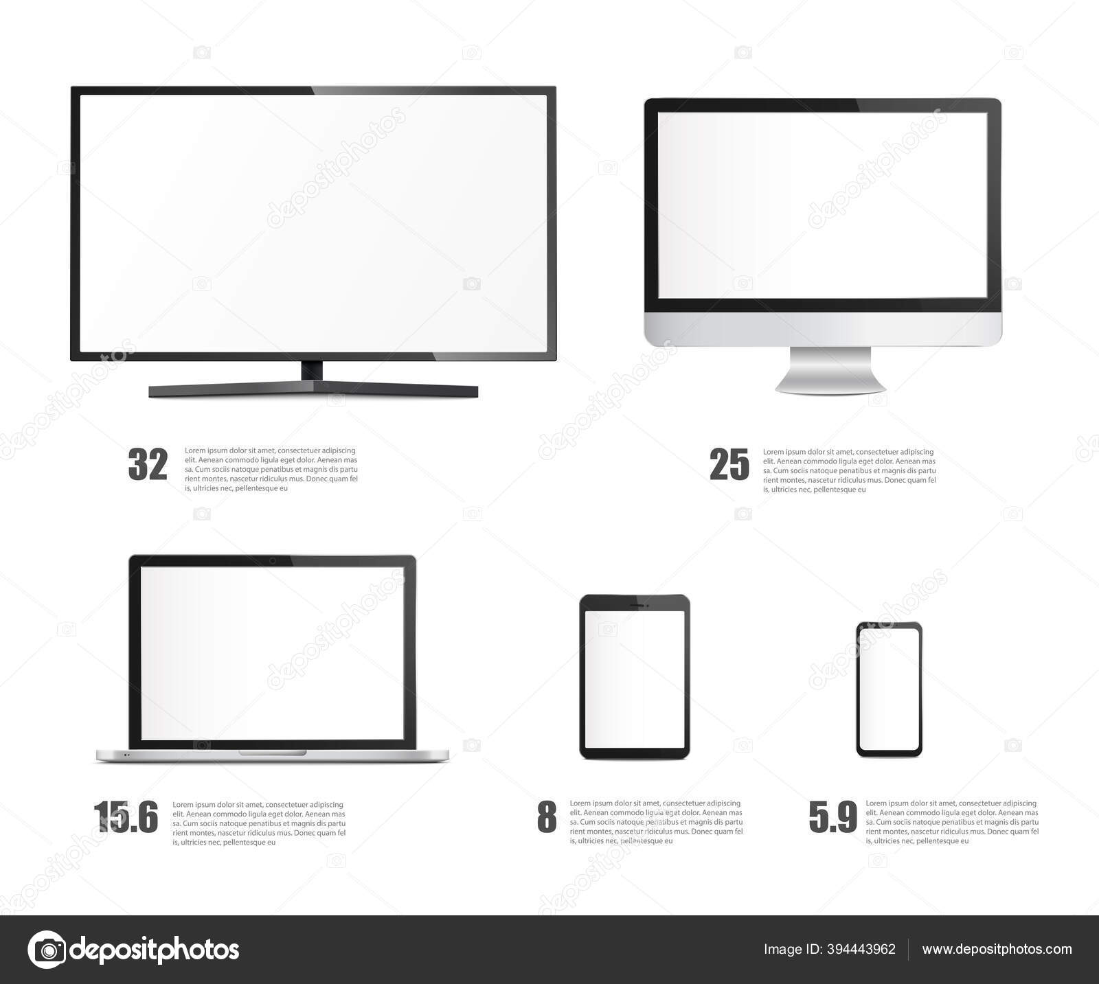Set of devices screens and monitors, realistic vector illustration ...