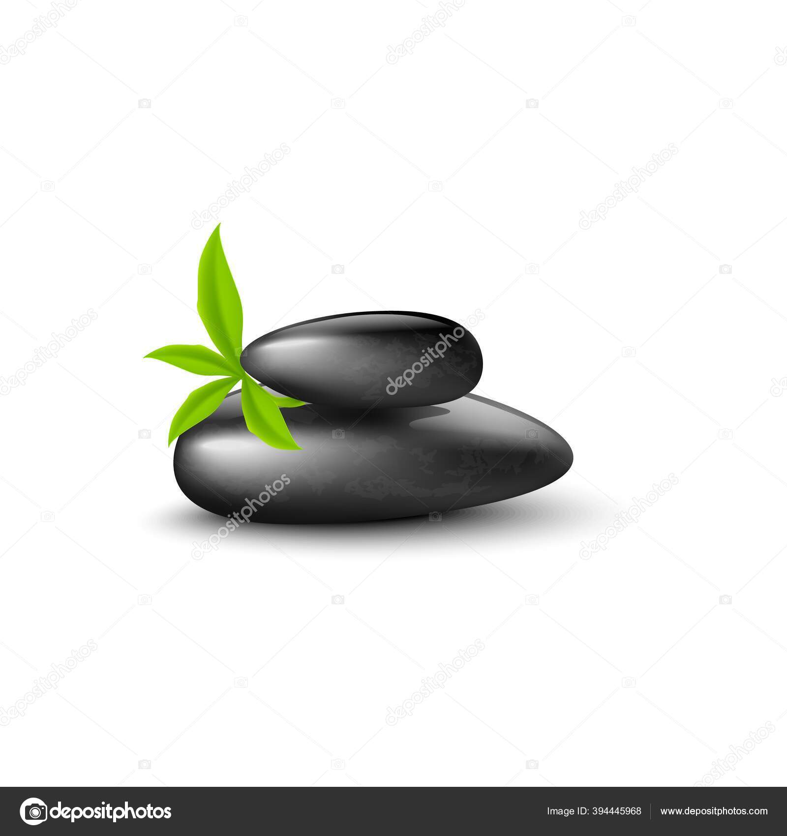 SPA stones or rocks with leaf, realistic mockup vector illustration ...