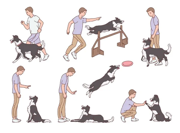 Dog Training Commands Infographic Set Flat Cartoon Vector Illustration ...