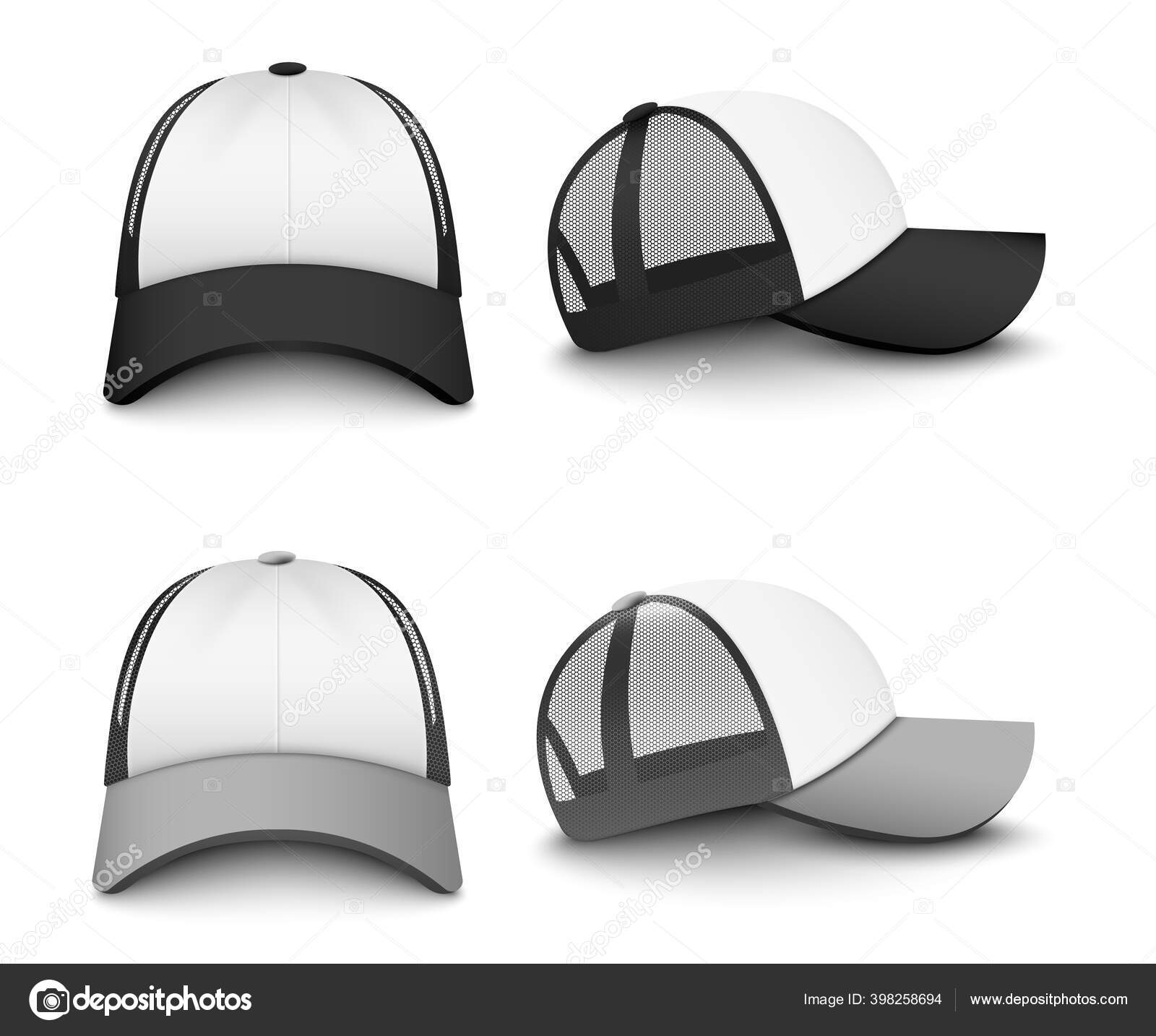 Snapback cap baseball mockup set dari tampilan depan dan samping Vektor ...