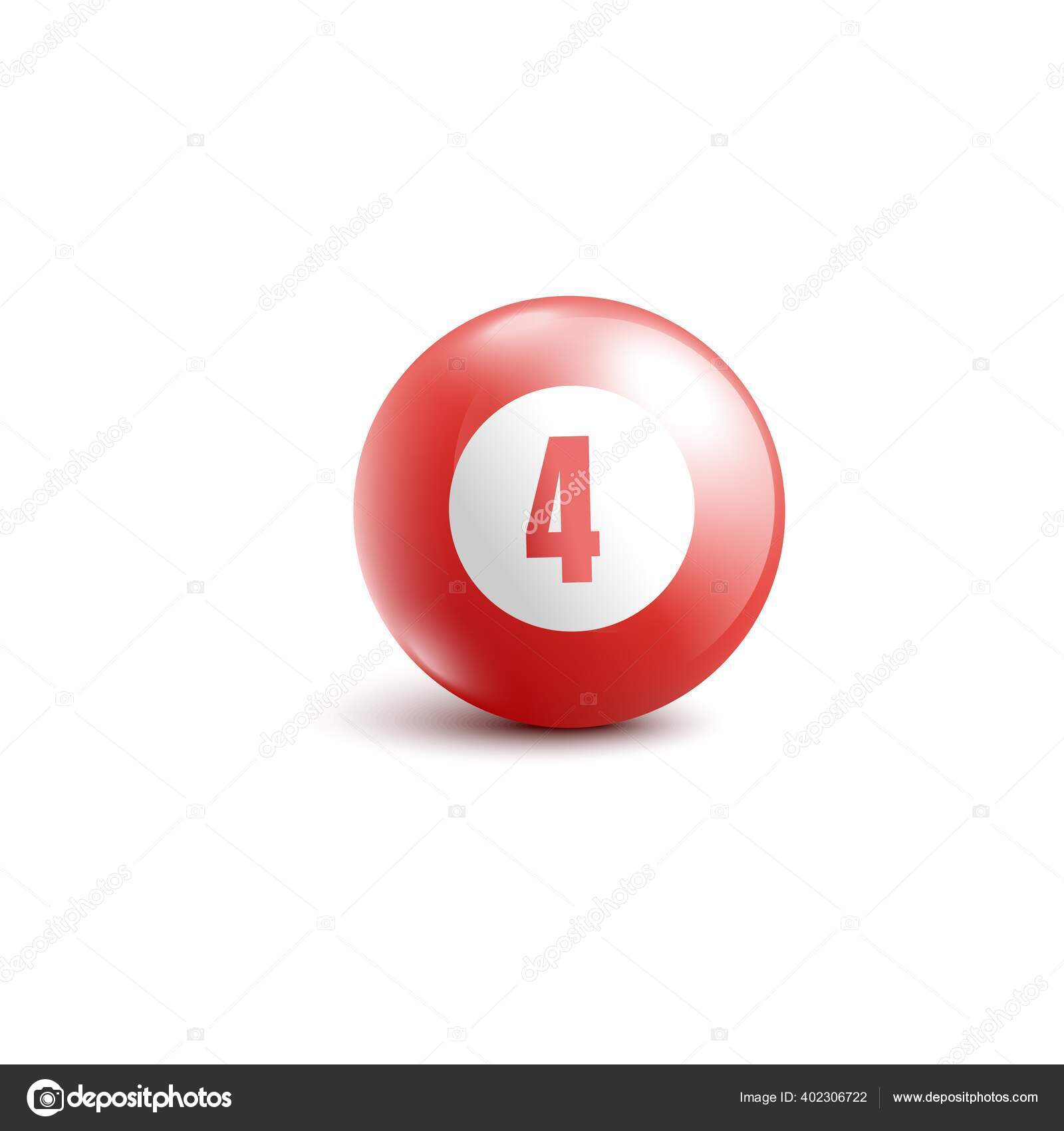 Mockup of red bingo ball with number four realistic vector illustration ...