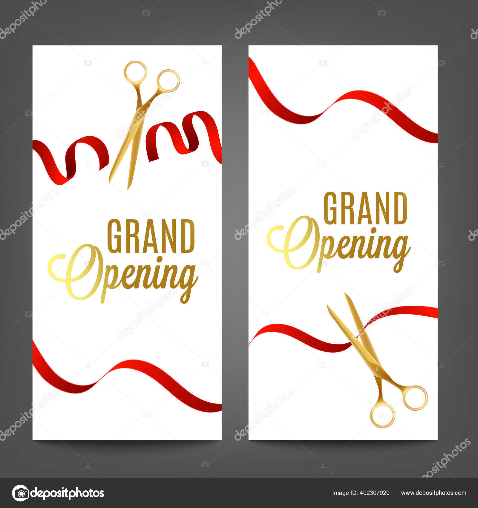 Grand Opening text with red ribbon and scissors vector illustration ...