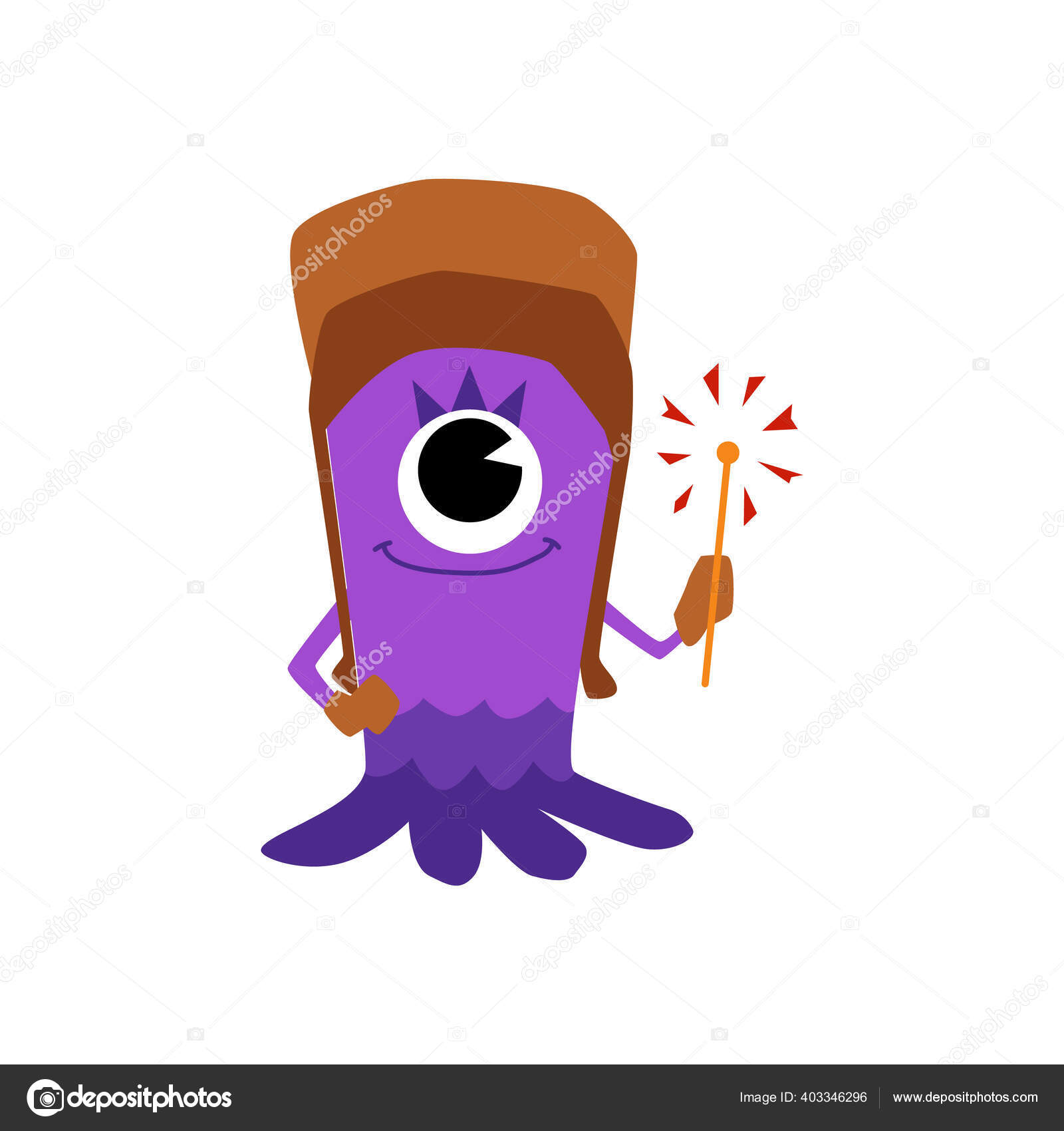 Cute cartoon cyclops monster with magic wand - purple baby alien with ...