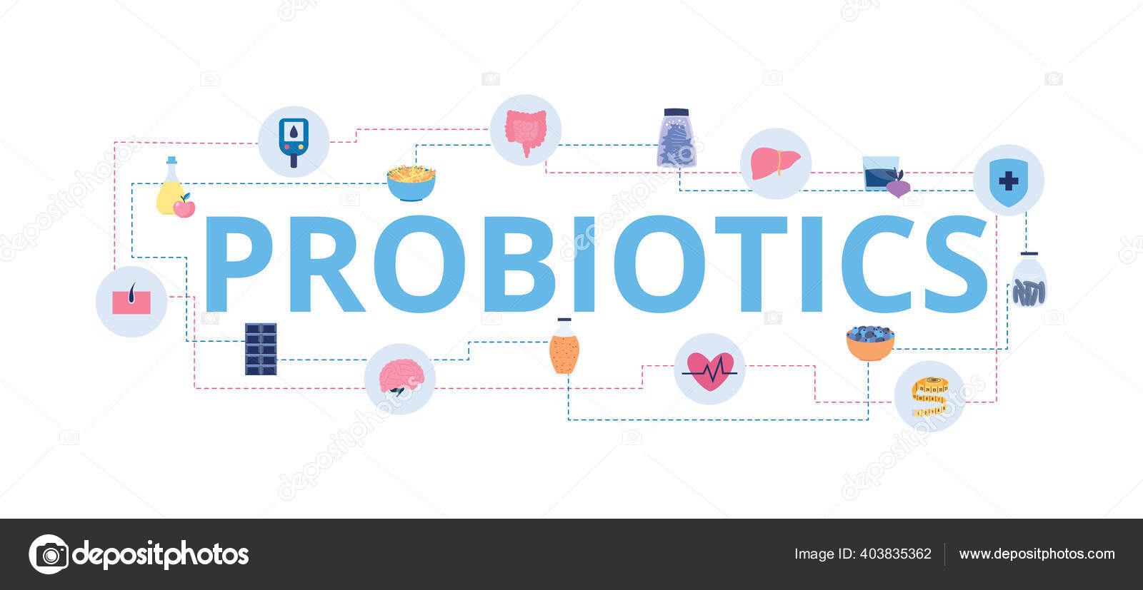 Letras probióticos e ícones de bifidobactérias ilustração vetorial plana isolada. Vetor de ...