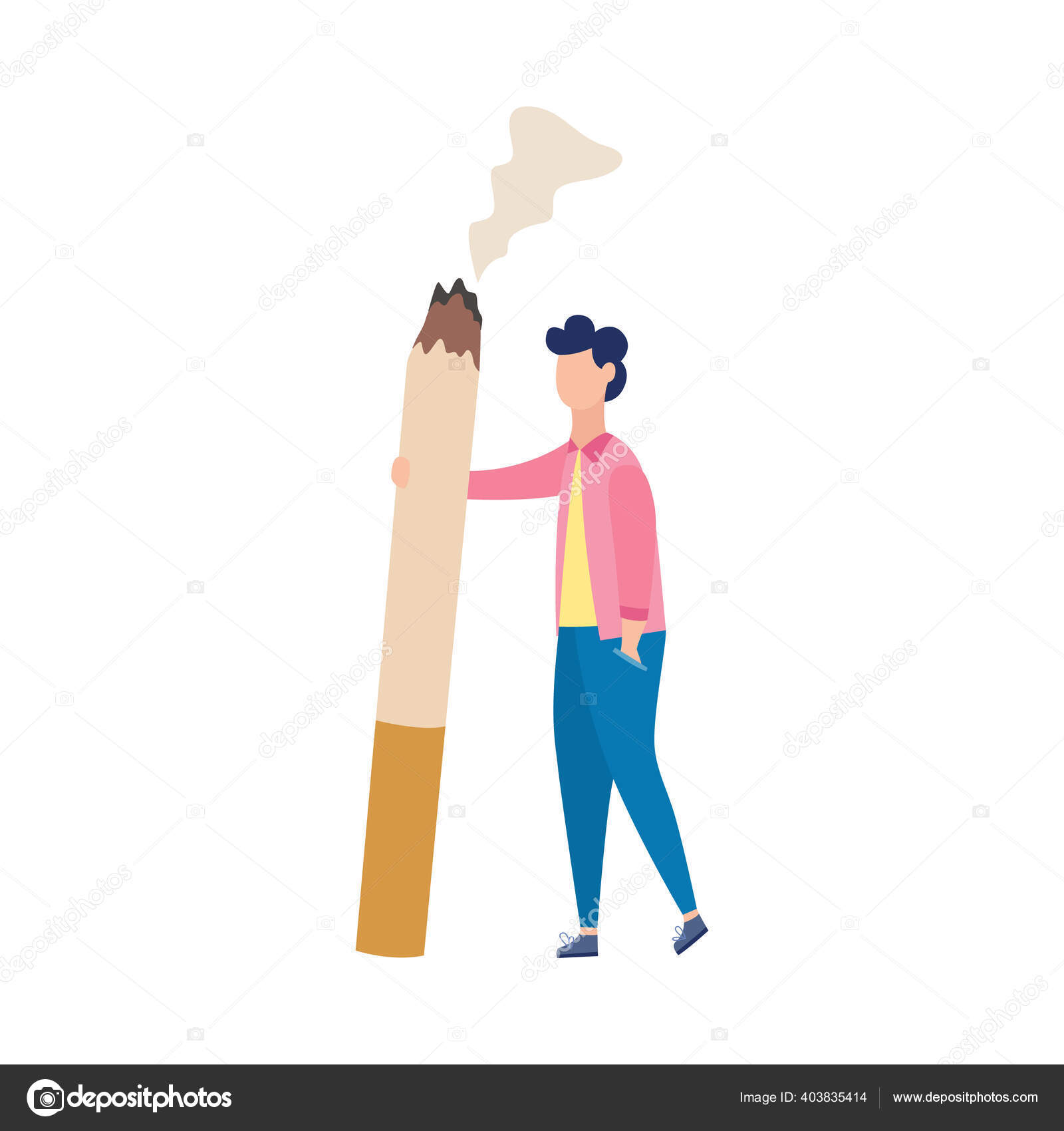 Tokoh kartun dengan rokok raksasa, ilustrasi vektor datar terisolasi ...