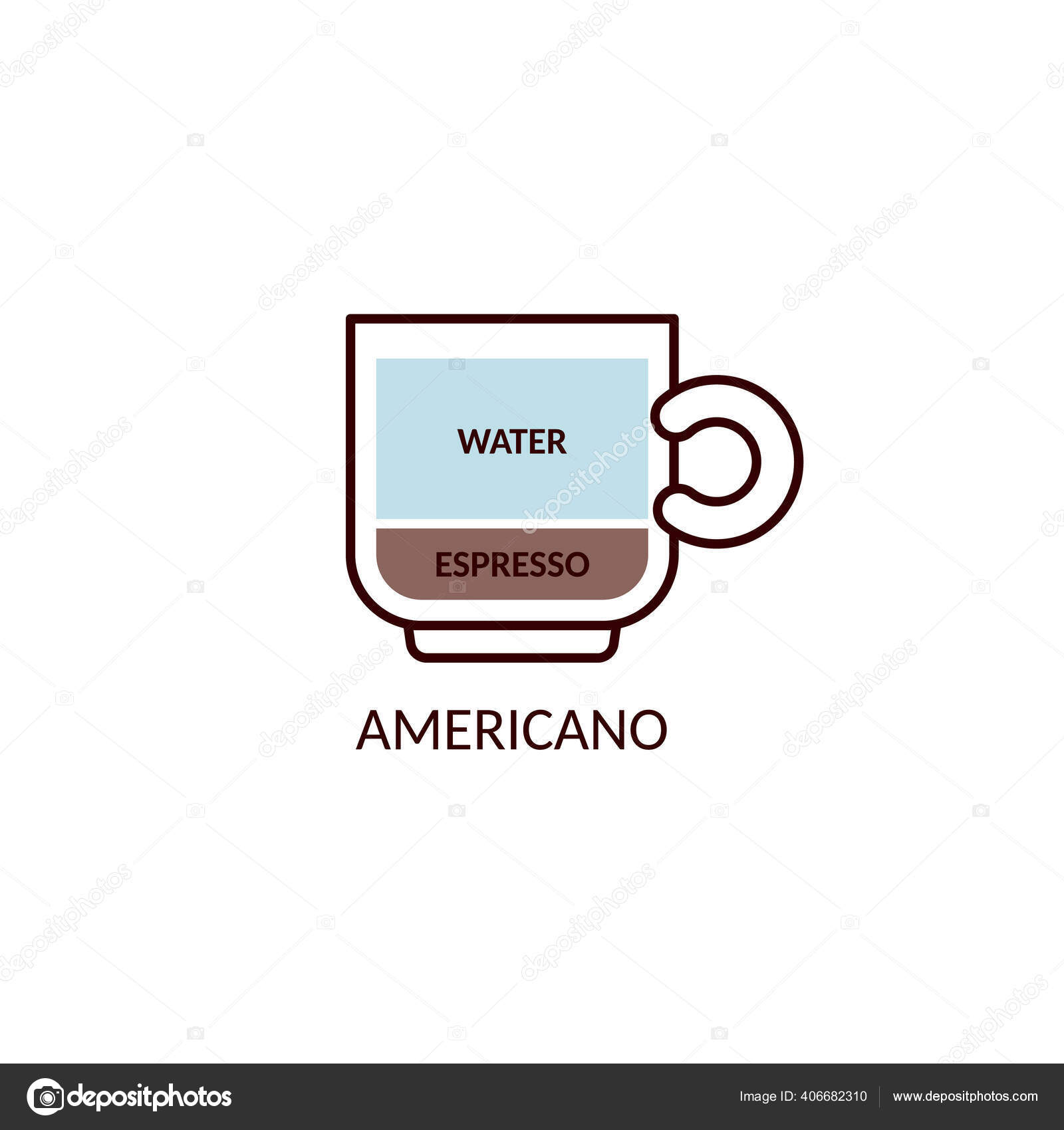 Americano coffee of espresso and water, cartoon vector illustration ...