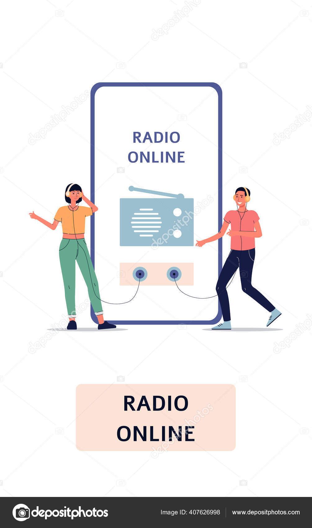 Radio online app onboarding screen with people flat vector illustration ...