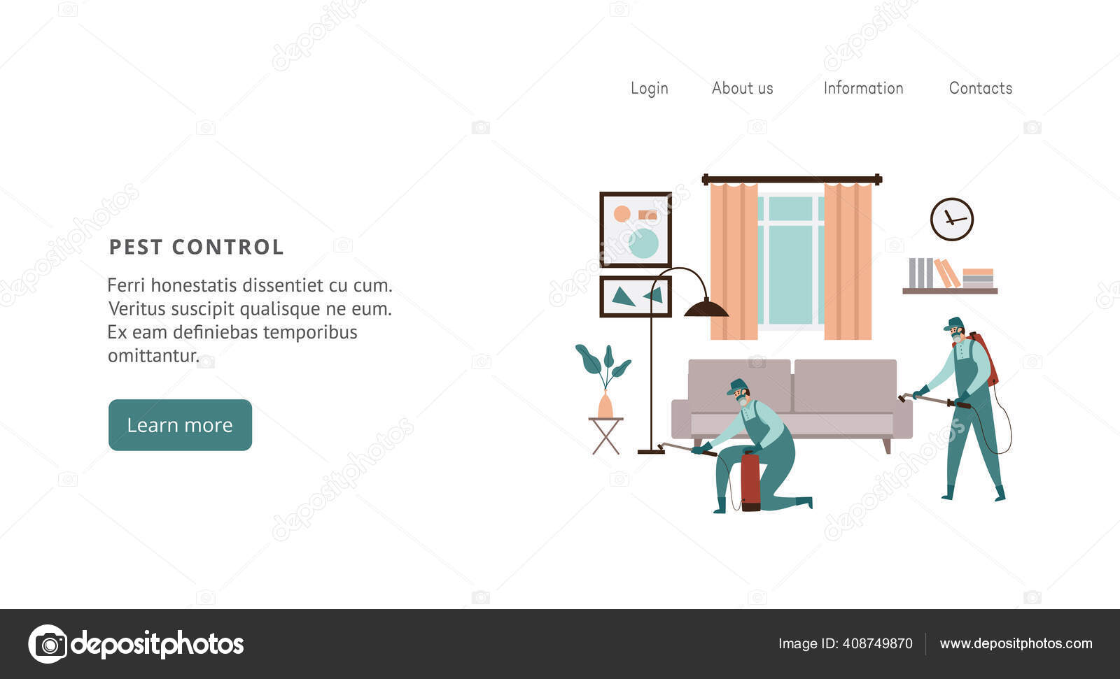 Website interface design for pest control services ad, flat vector ...