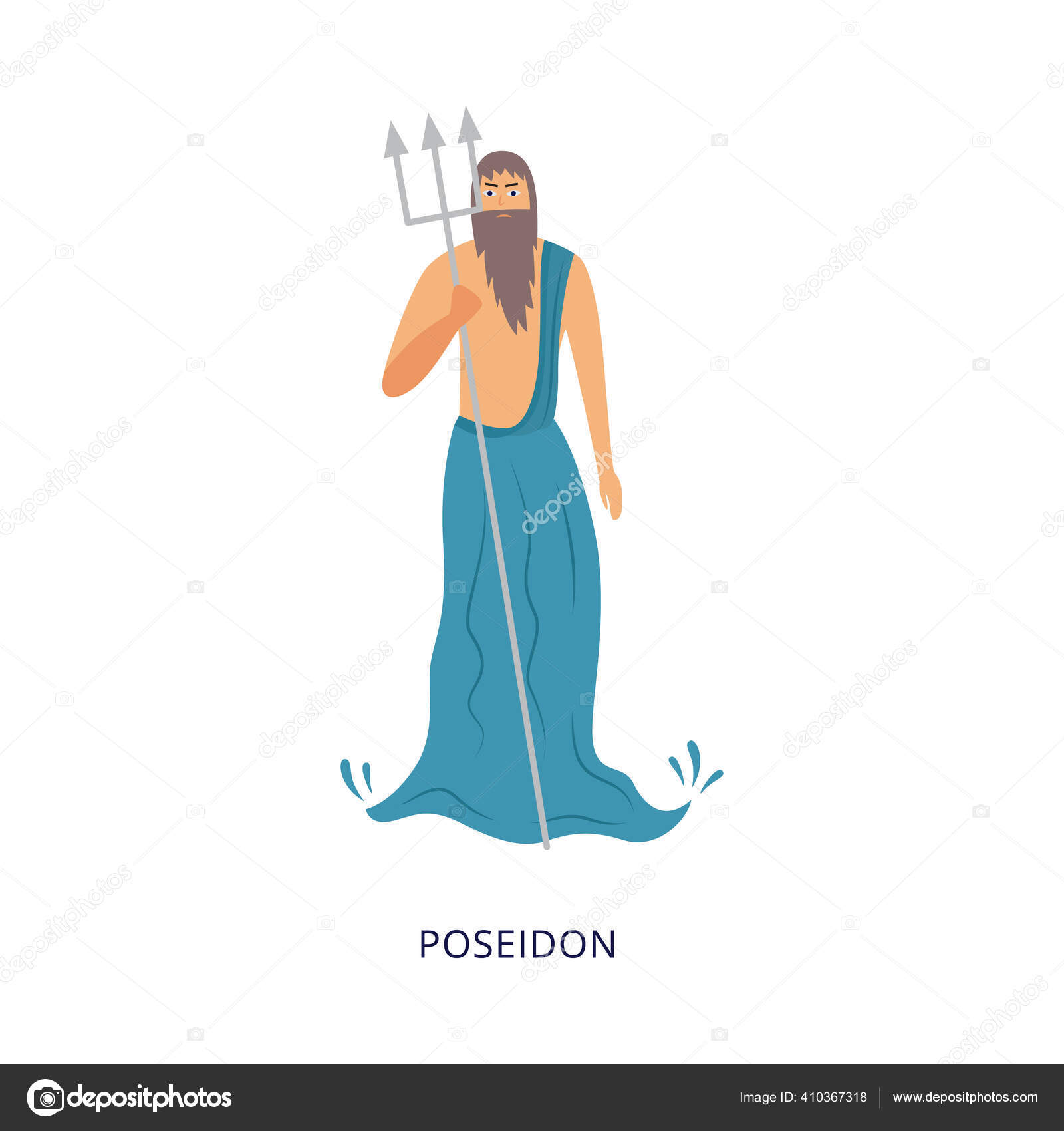 Mar y océano griego dios Poseidón con tridente, vector plano ...