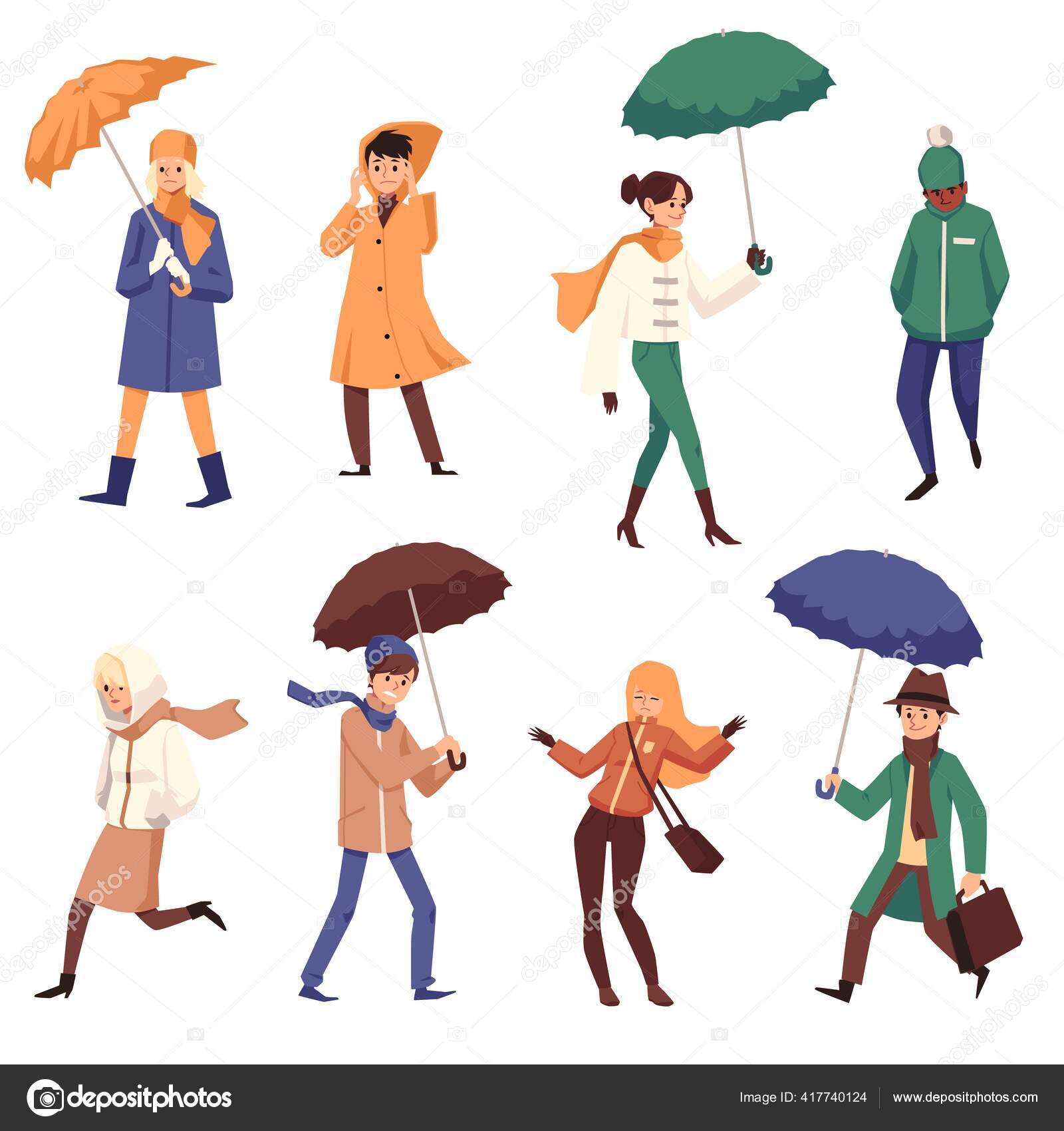 Autumn people cartoon characters set, flat vector illustration isolated ...