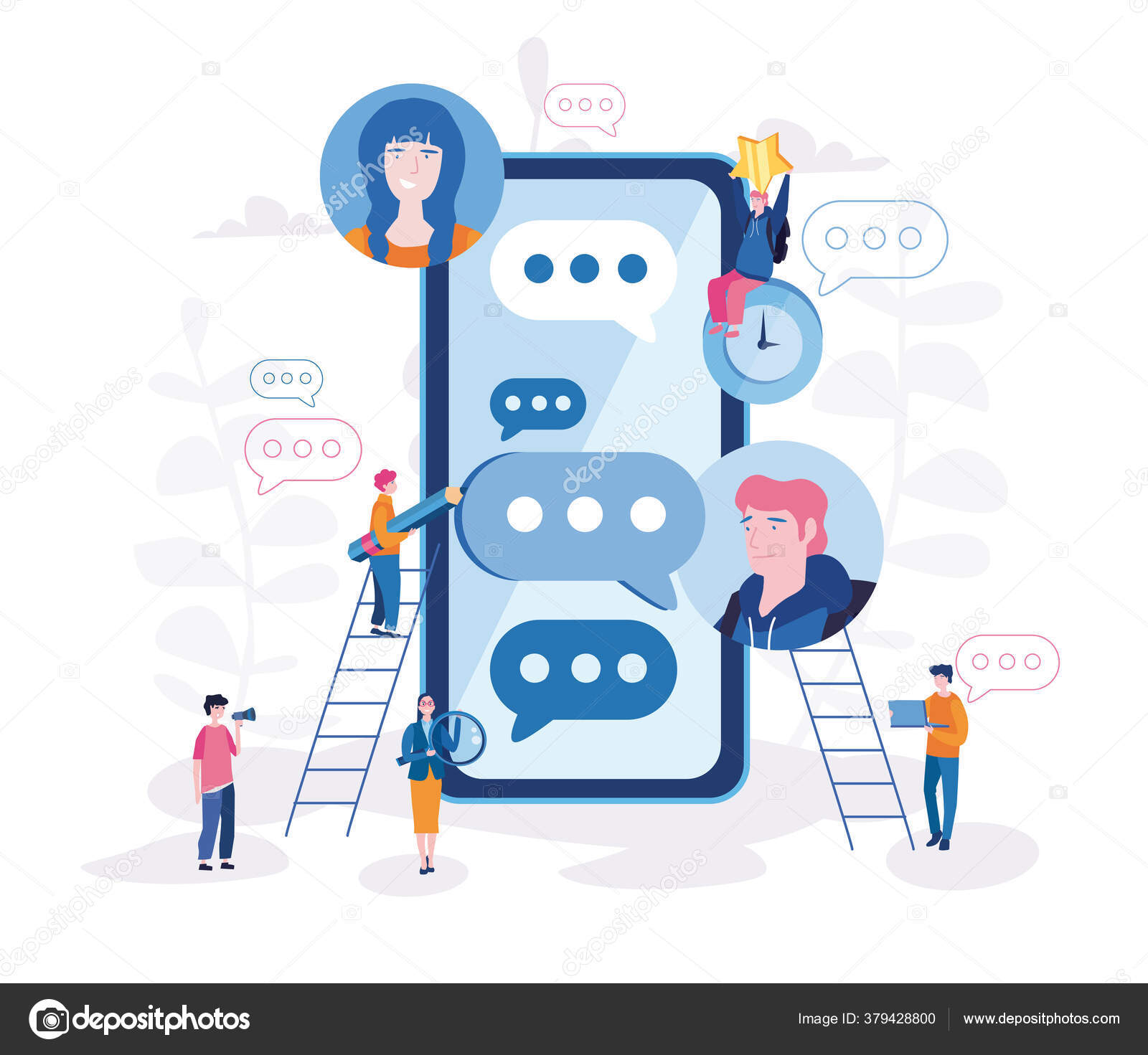 Cartoon Vector Illustration People Chat Large Smartphone Screen Stock ...