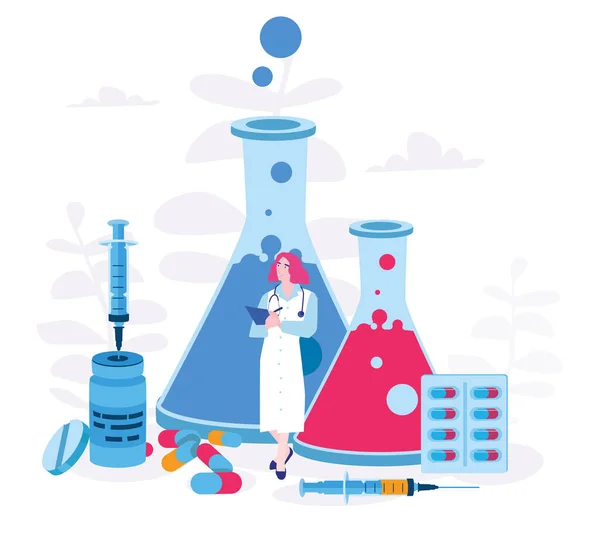 Cartoon Vector Illustration Two Medical Workers Large Microscope Test ...