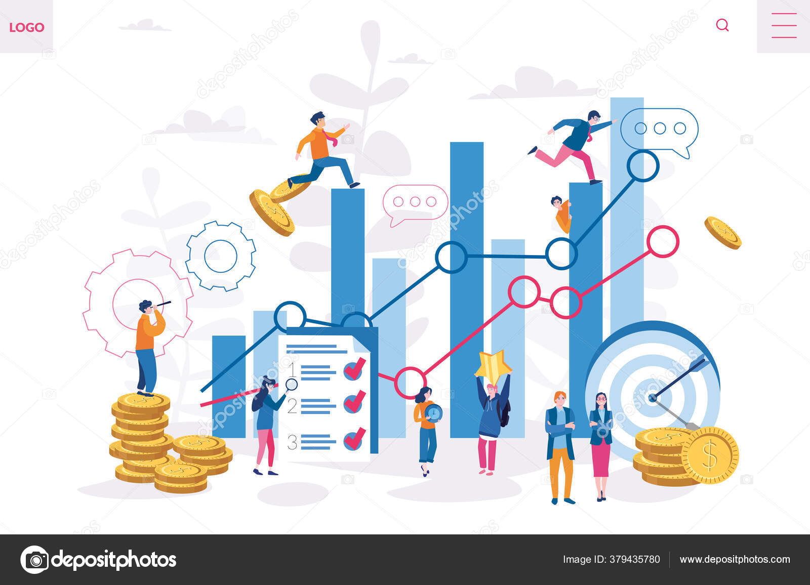 Cartoon Vector Illustration People Running Growing Charts Stock Vector ...