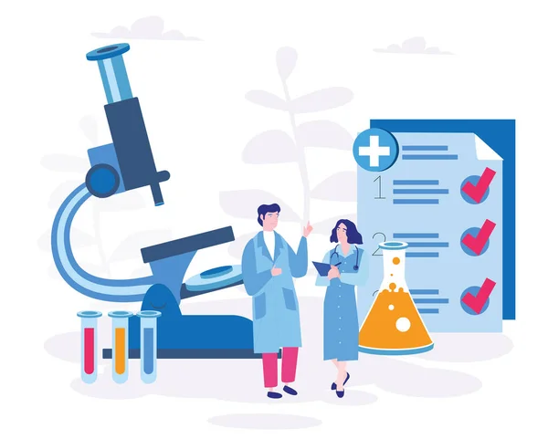 Cartoon Vector Illustration Two Medical Workers Large Microscope Test ...