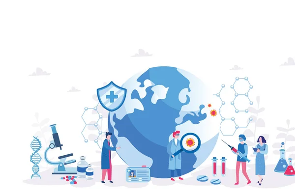 Cartoon Vector Illustration Two Medical Workers Large Microscope Test ...