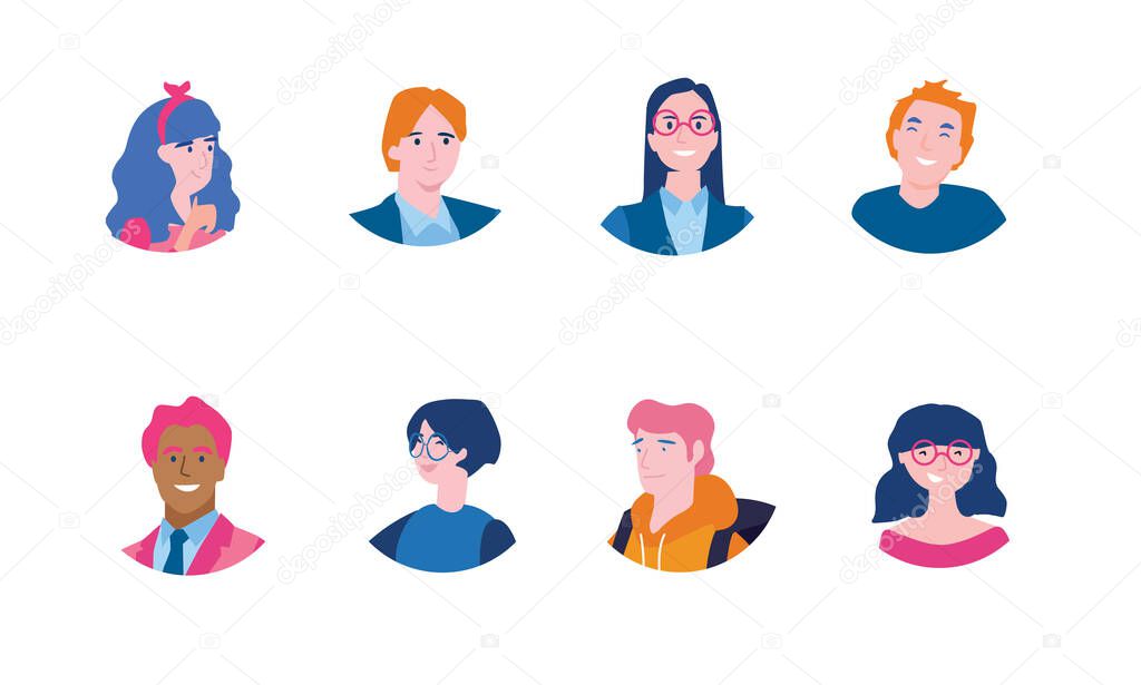 Dibujos Animados Personas Retratos Vector Ilustraciones Conjunto Vector ...