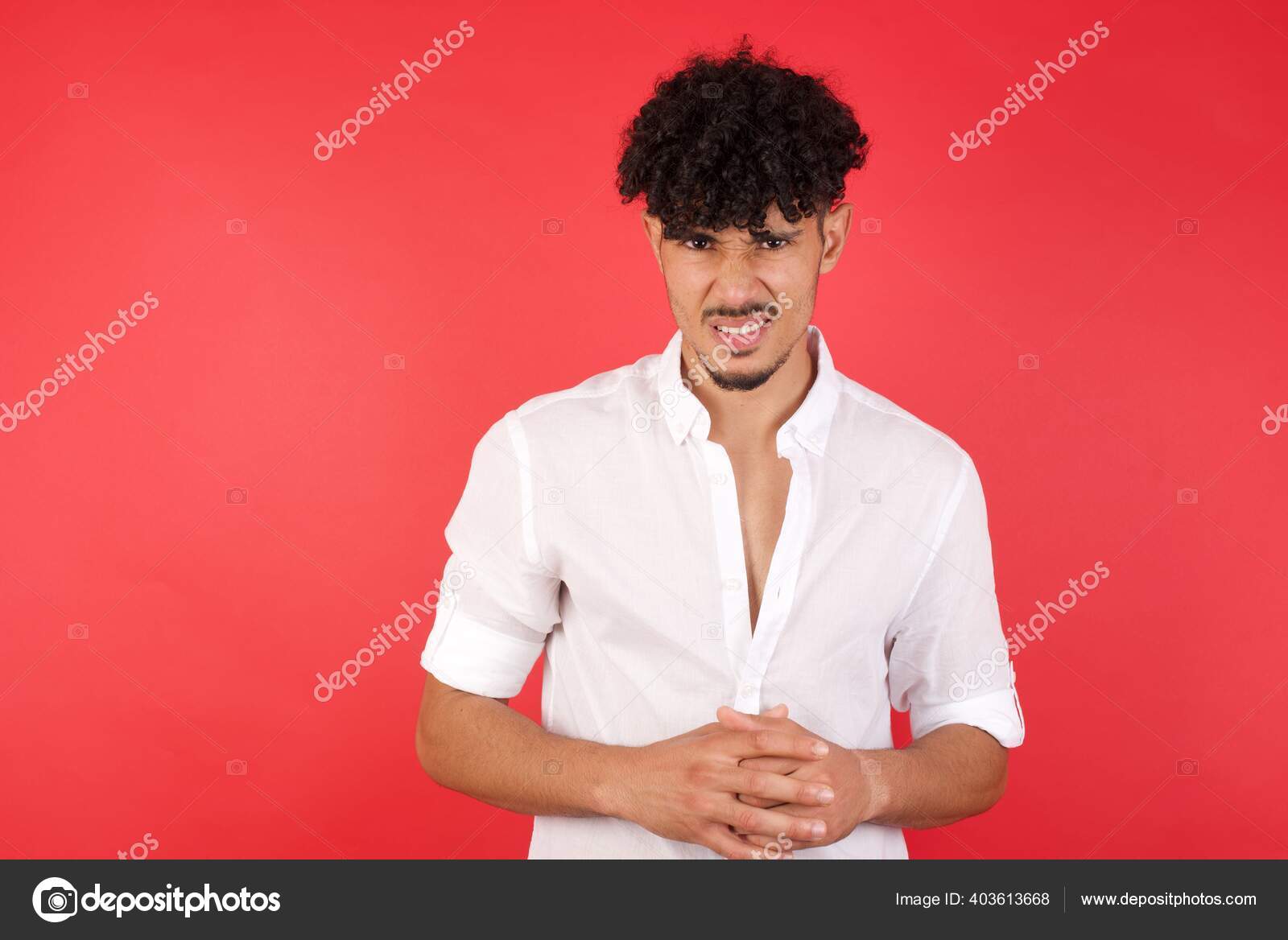 Portrait Angry Man Keeps Teeth Clenched Frowns Face Dissatisfaction ...