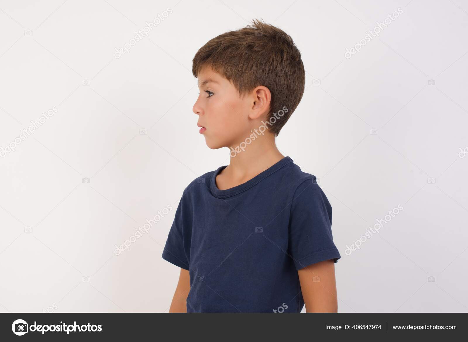 Close Side Profile Photo Beautiful Kid Boy Wearing Casual Shirt Stock ...