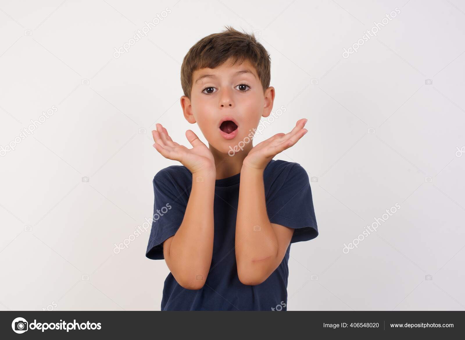 Surprised Terrified Beautiful Kid Boy Wearing Casual Shirt Standing ...