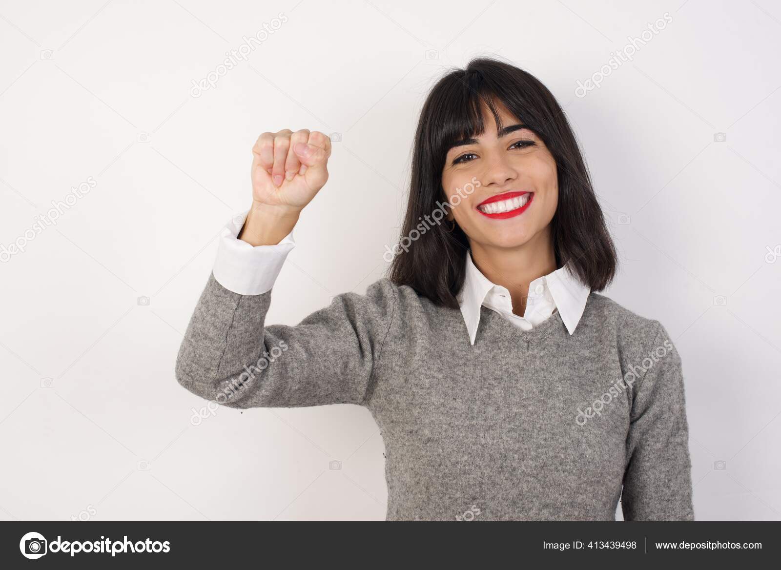 Young Caucasian Woman Pointing Fingers Number Ten Chinese Sign Language ...