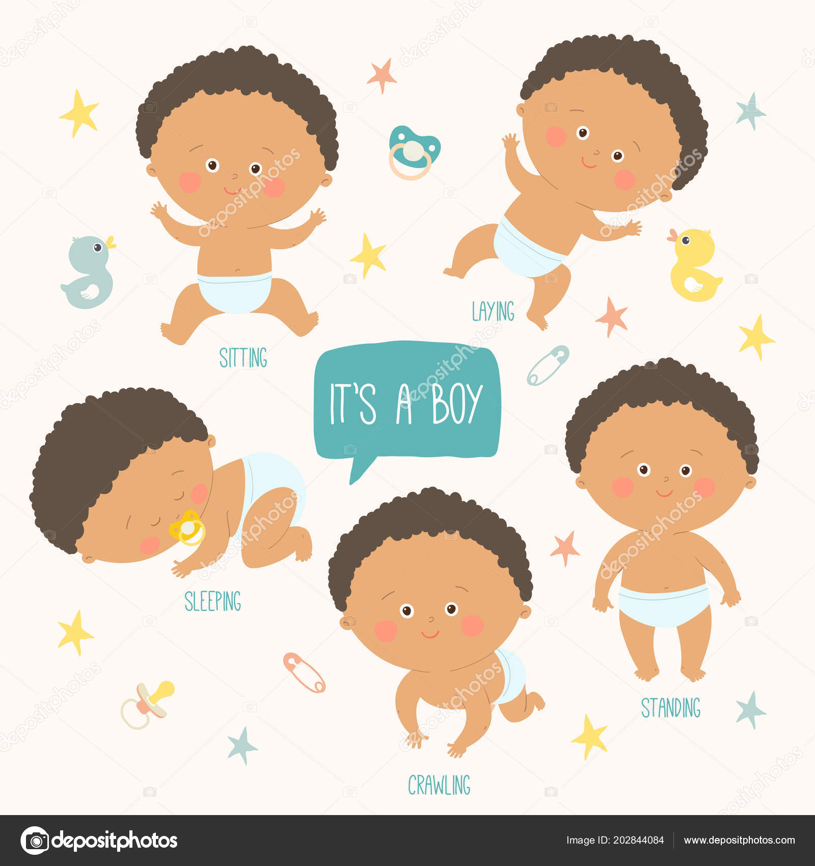 Baby toddler set with babies in diapers. Crawling, sitting, standing ...